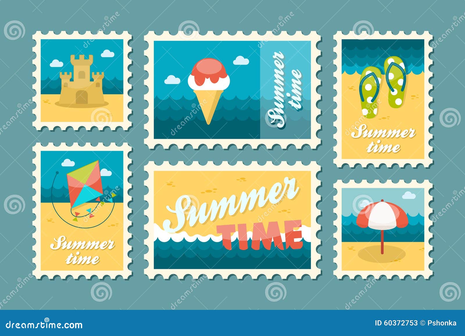 Summertime stamp set flat stock vector. Illustration of marine - 60372753
