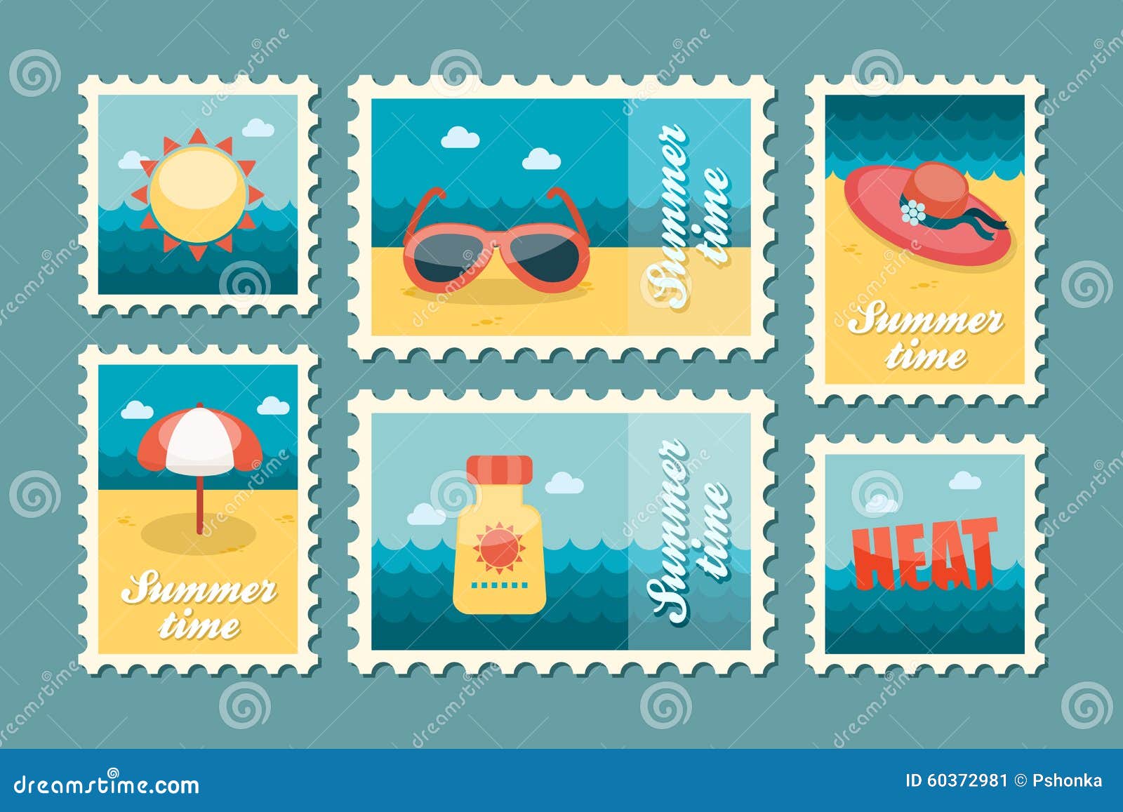 Summertime stamp set flat stock vector. Illustration of relax - 60372981