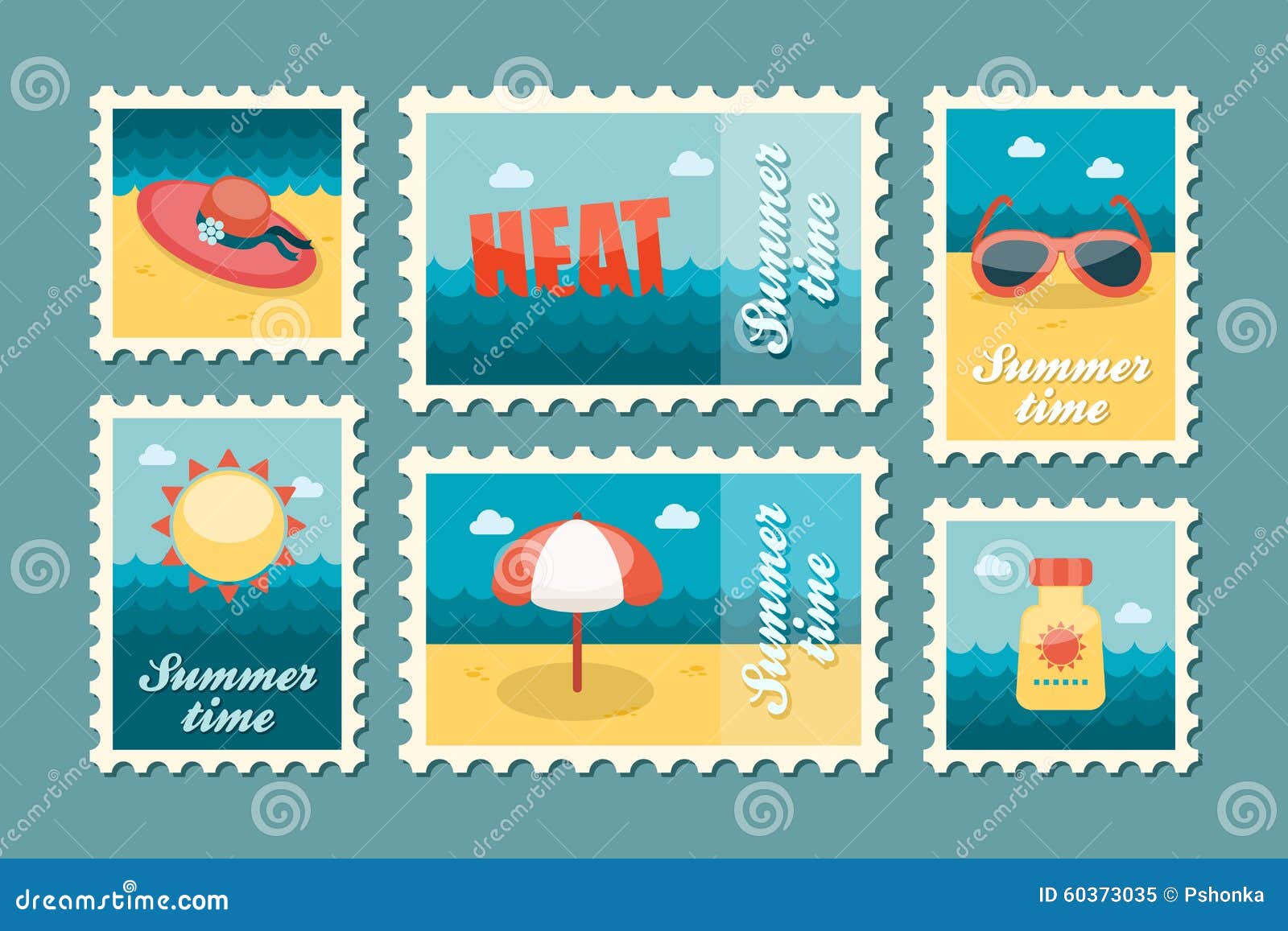 Summertime stamp set flat stock vector. Illustration of relax - 60373035