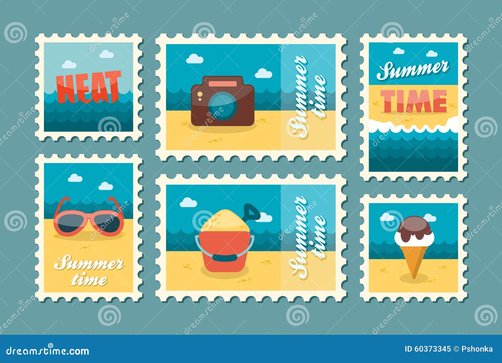 Summertime stamp set flat stock vector. Illustration of leave - 60373345