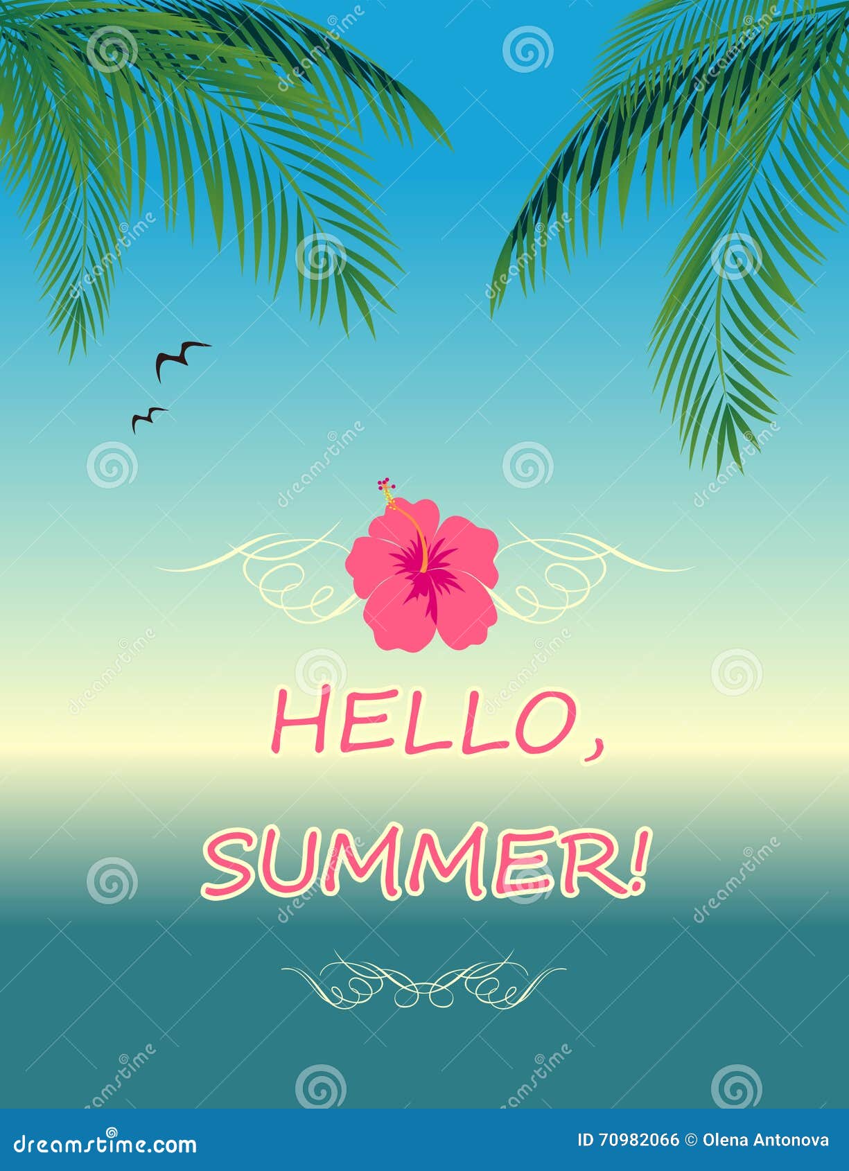 Summery Poster With Colorful Fan-leaved Palm Branches Frame And Welcome ...