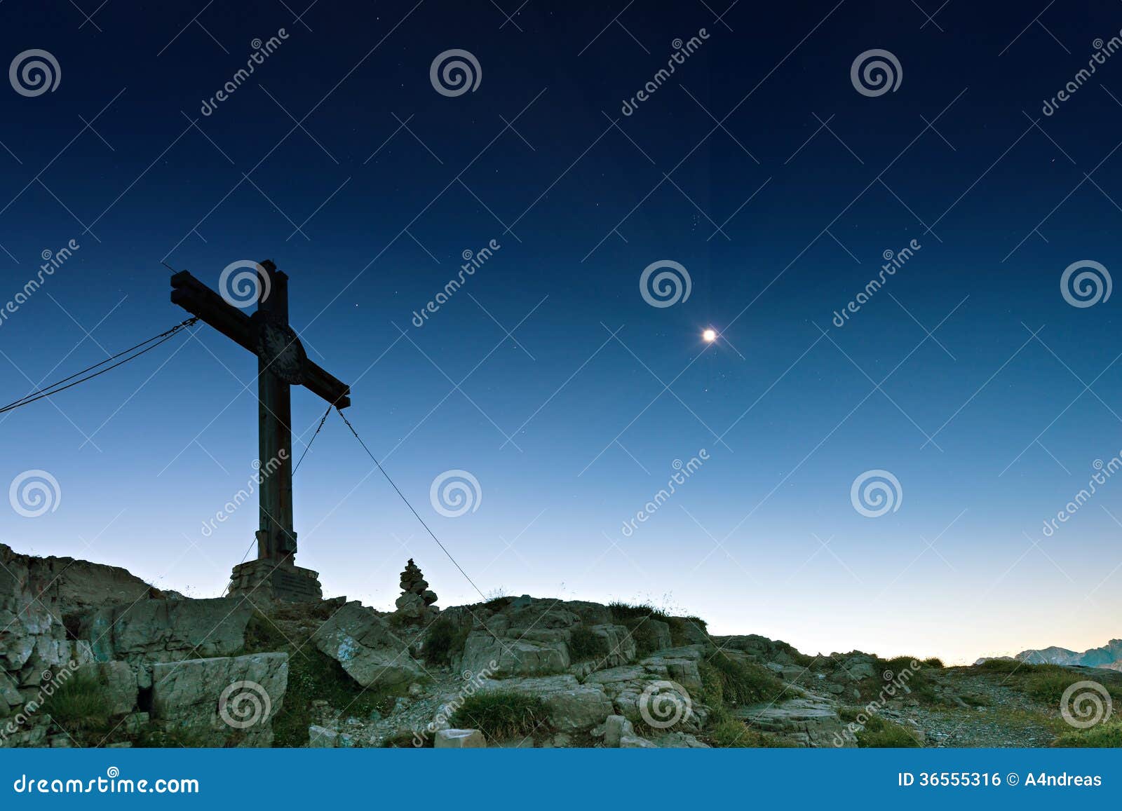Summit Cross And Prayer Flag On Mountain Kreuzspitze With Glacier ...