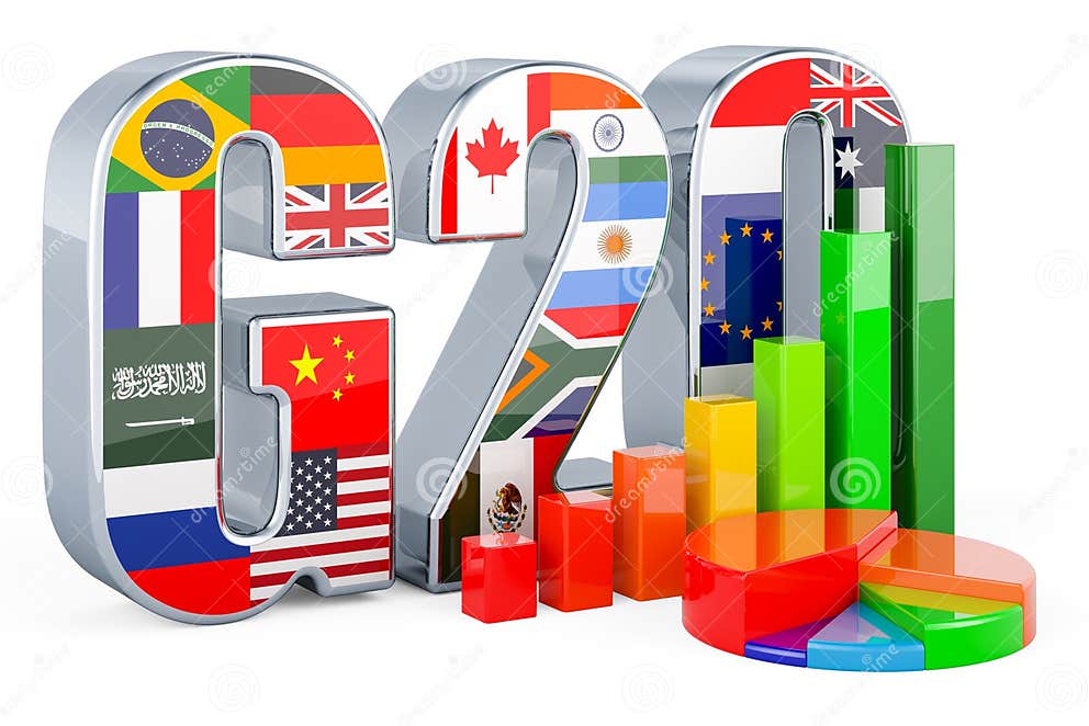 Summit G20 with Growth Bar Graph and Pie Chart, 3D Rendering Stock ...