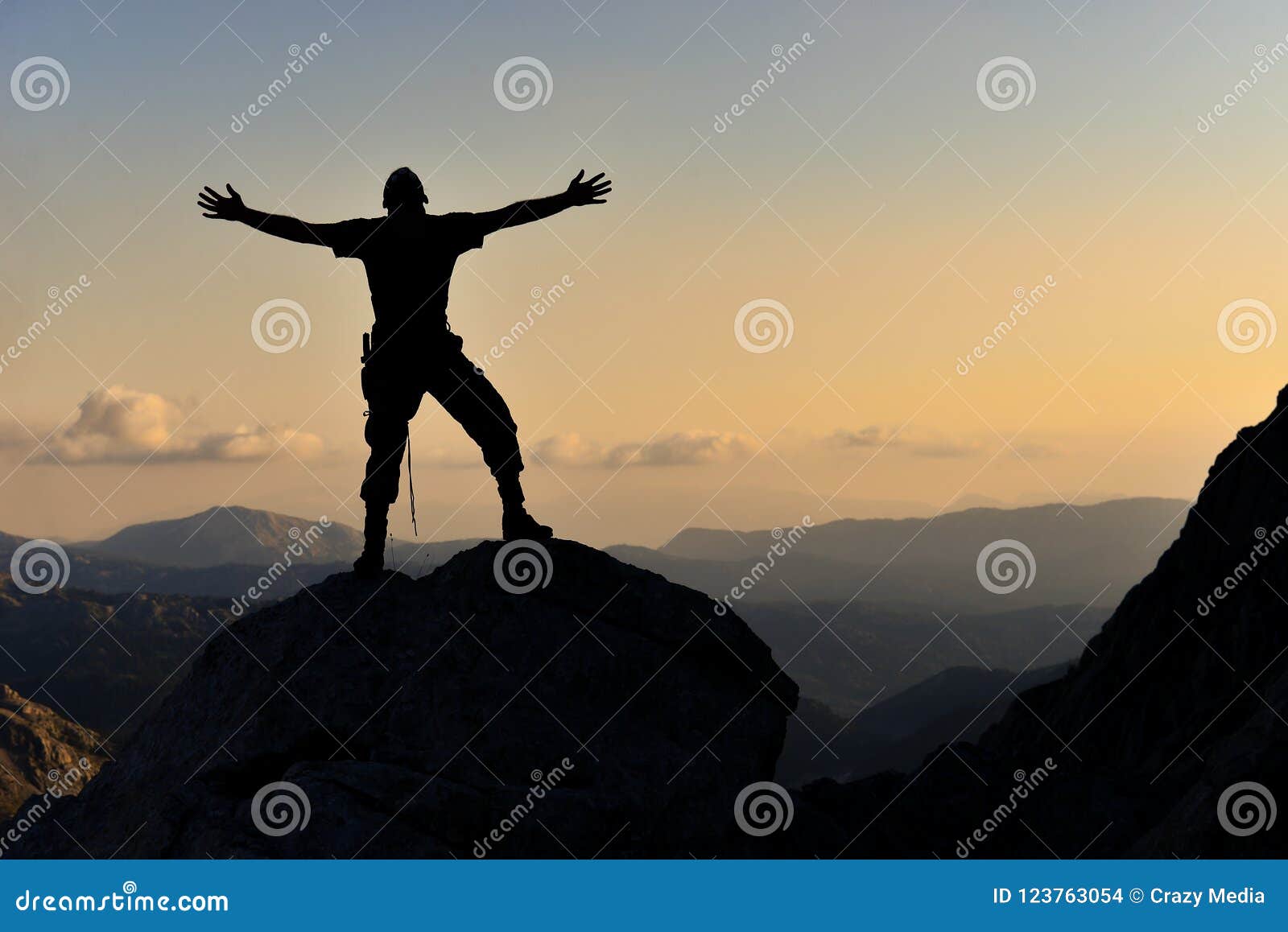 Summit Joy, Goal Achievement and Enthusiastic Man Stock Photo - Image ...