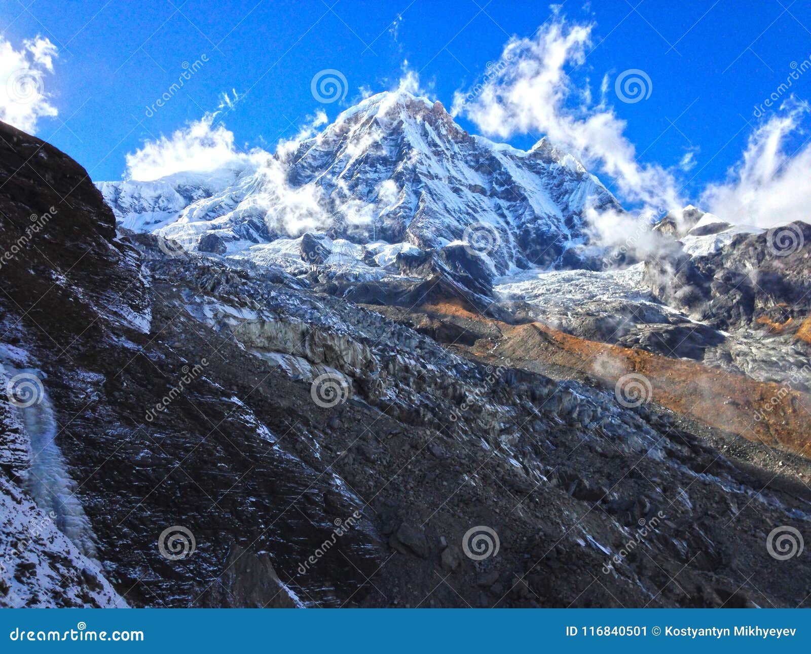 Summit and Mountain Range Annapurna Stock Image - Image of treking ...