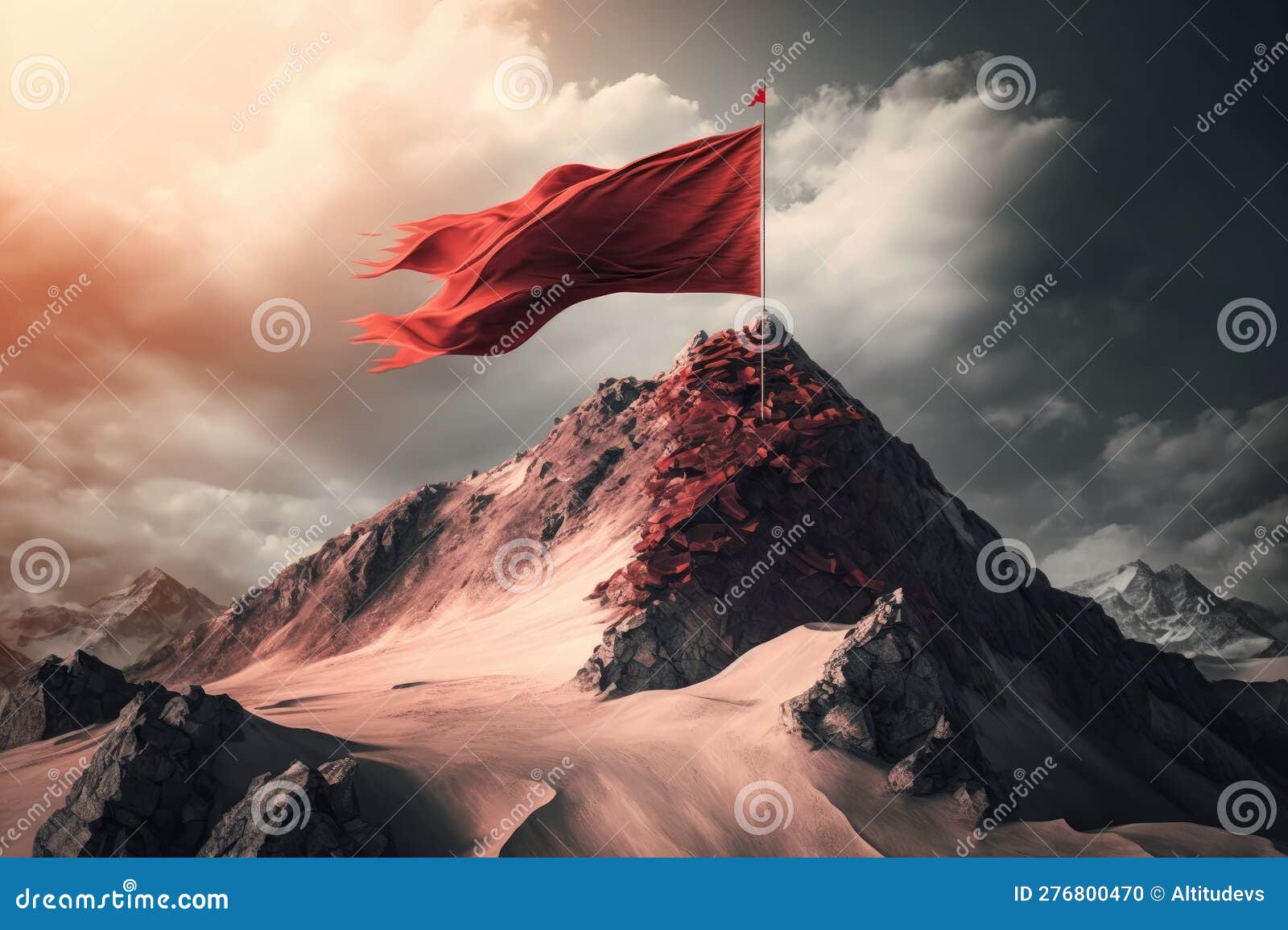 Summit with Red Flag Flying Strong and Clear, Sign of a Successful ...