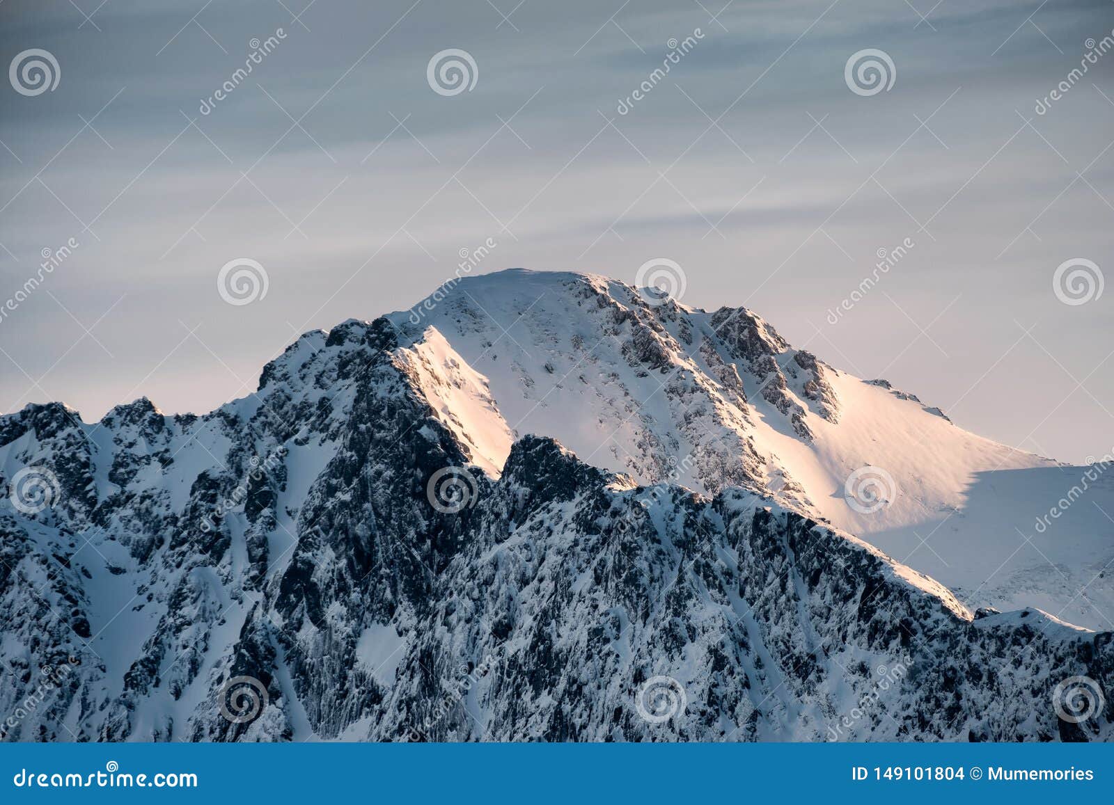 Summit of Snow Mountain with Sunrise Shining Stock Photo - Image of ...