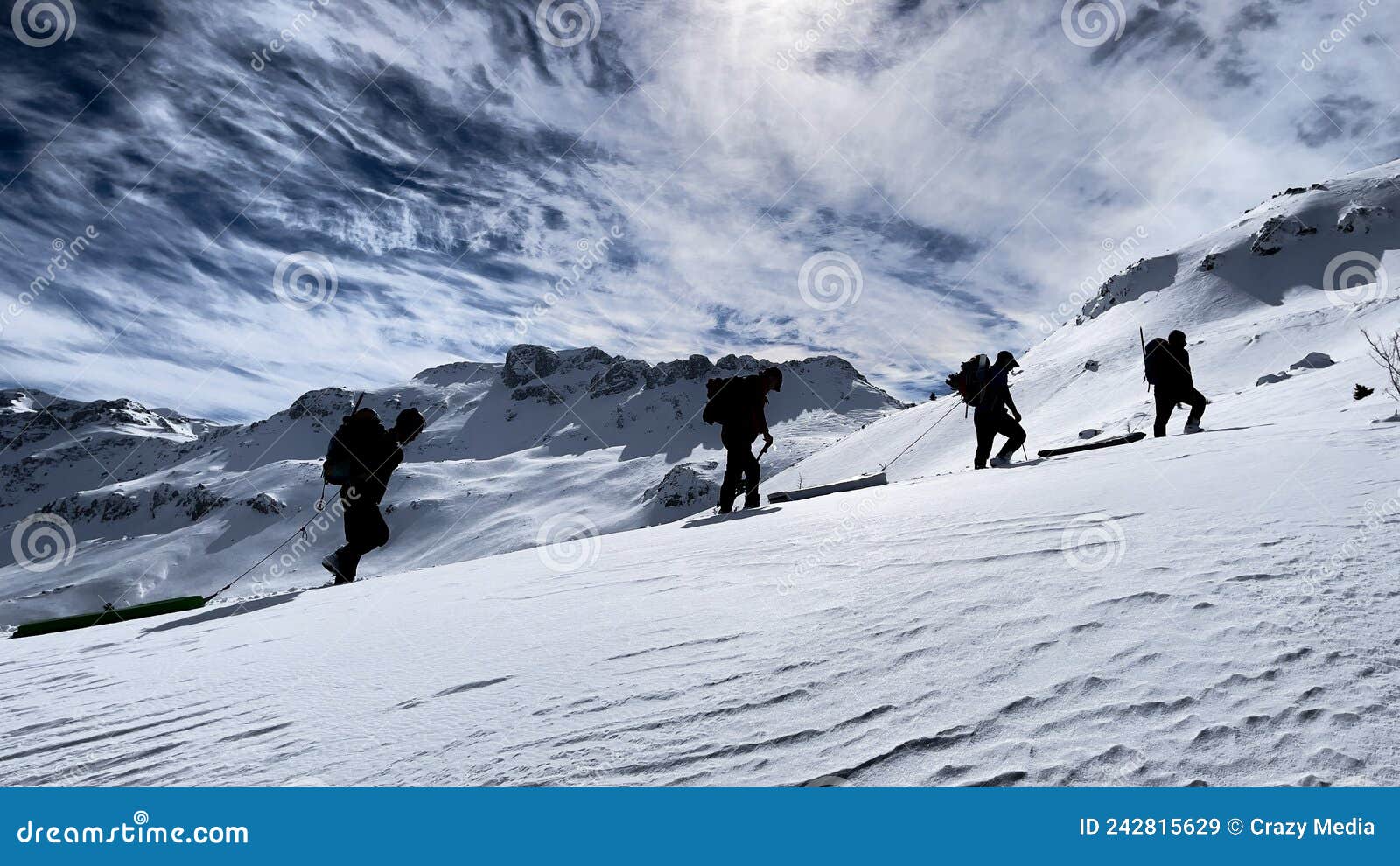 The Summit Struggle of the Winter Hiking Team Stock Image - Image of ...