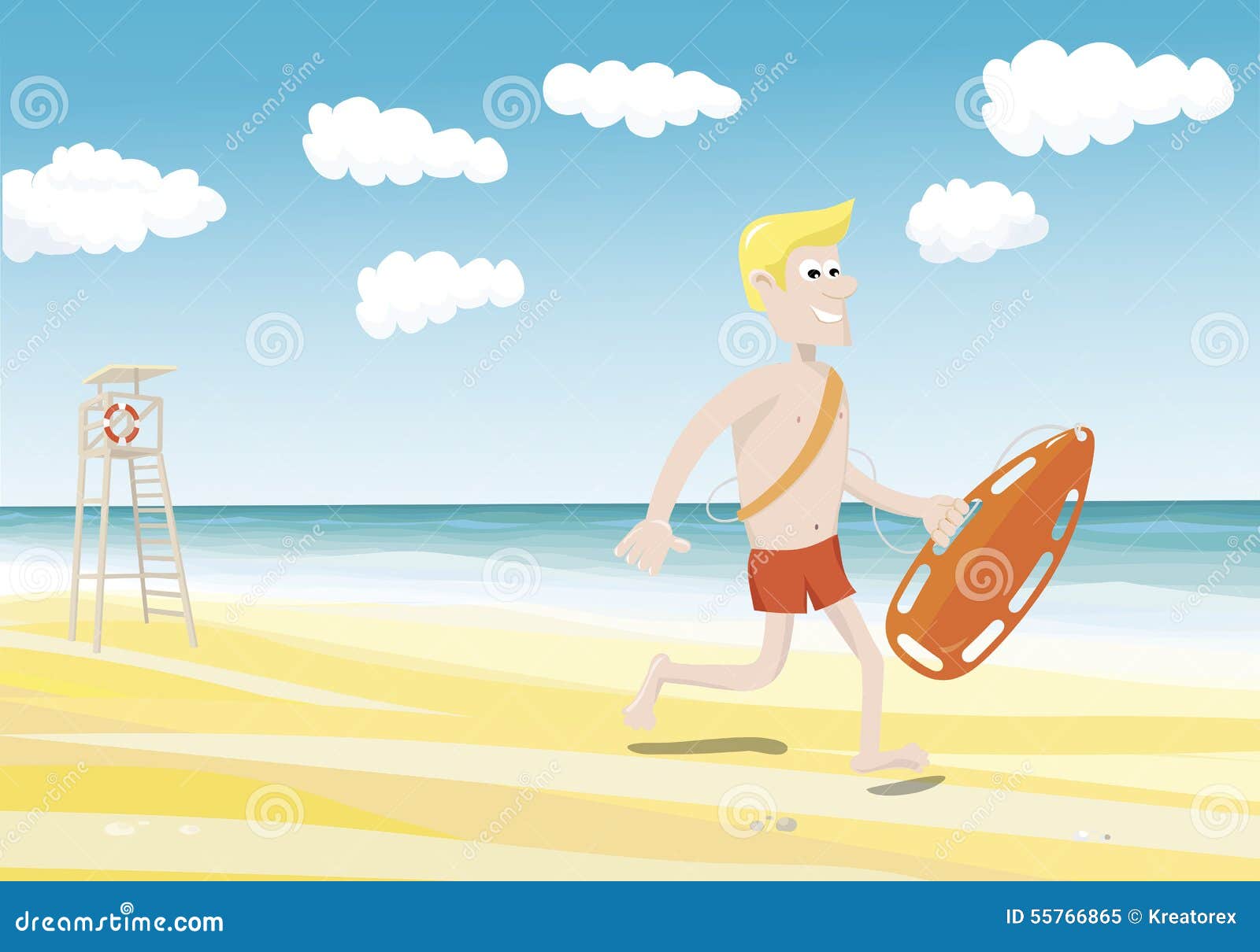 Lifeguard Running To Rescue. Vector Simple Beach Patrol Save Life. Red ...