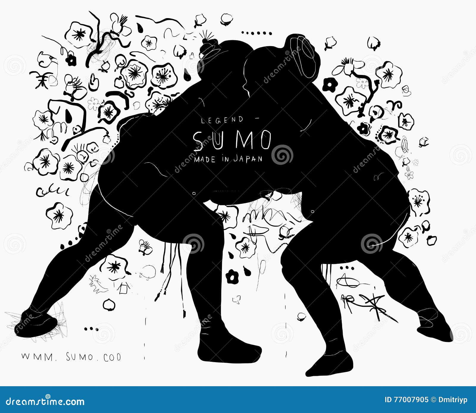 Professional Sumo Wrestler Or Rikishi In Fighting Stance Ukiyo-E Or ...