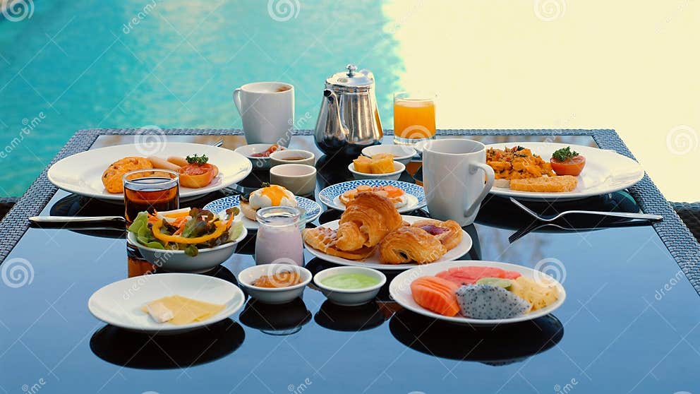 Sumptuous Breakfast Buffet Spread Overlooking Tranquil Stock ...