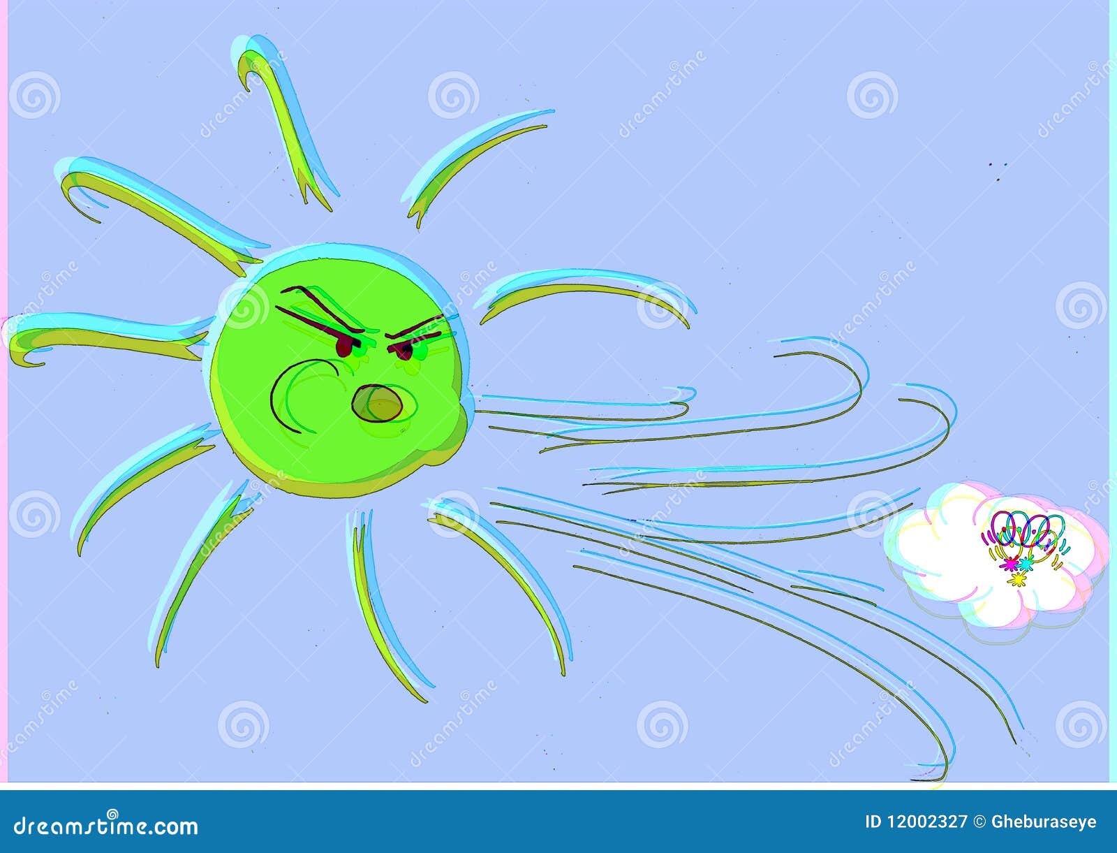 Sun Casts Away a Cloud by Blowing, Colors, Sky. Stock Illustration ...