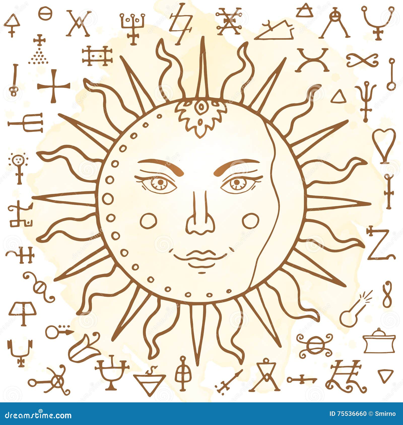 The Sun with alchemy signs stock vector. Illustration of gold - 75536660