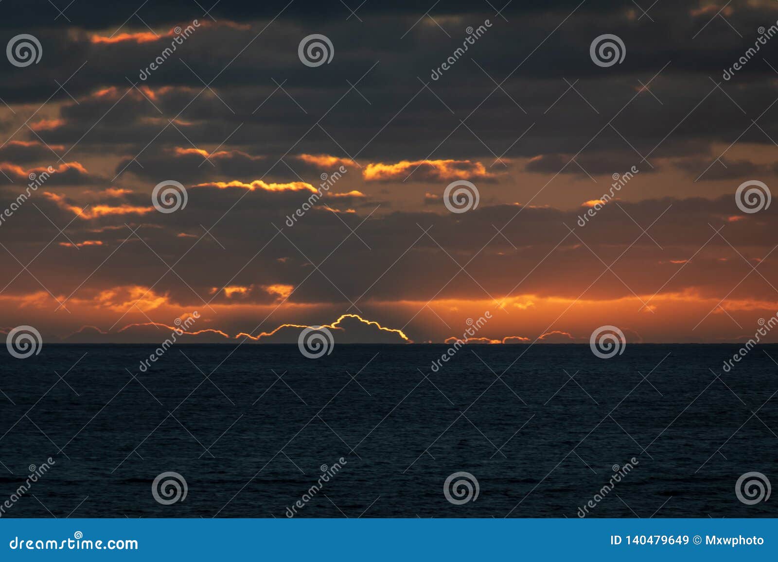 Sun Already Set Behind the Horizon Giving Clouds an Orange Silhouette ...