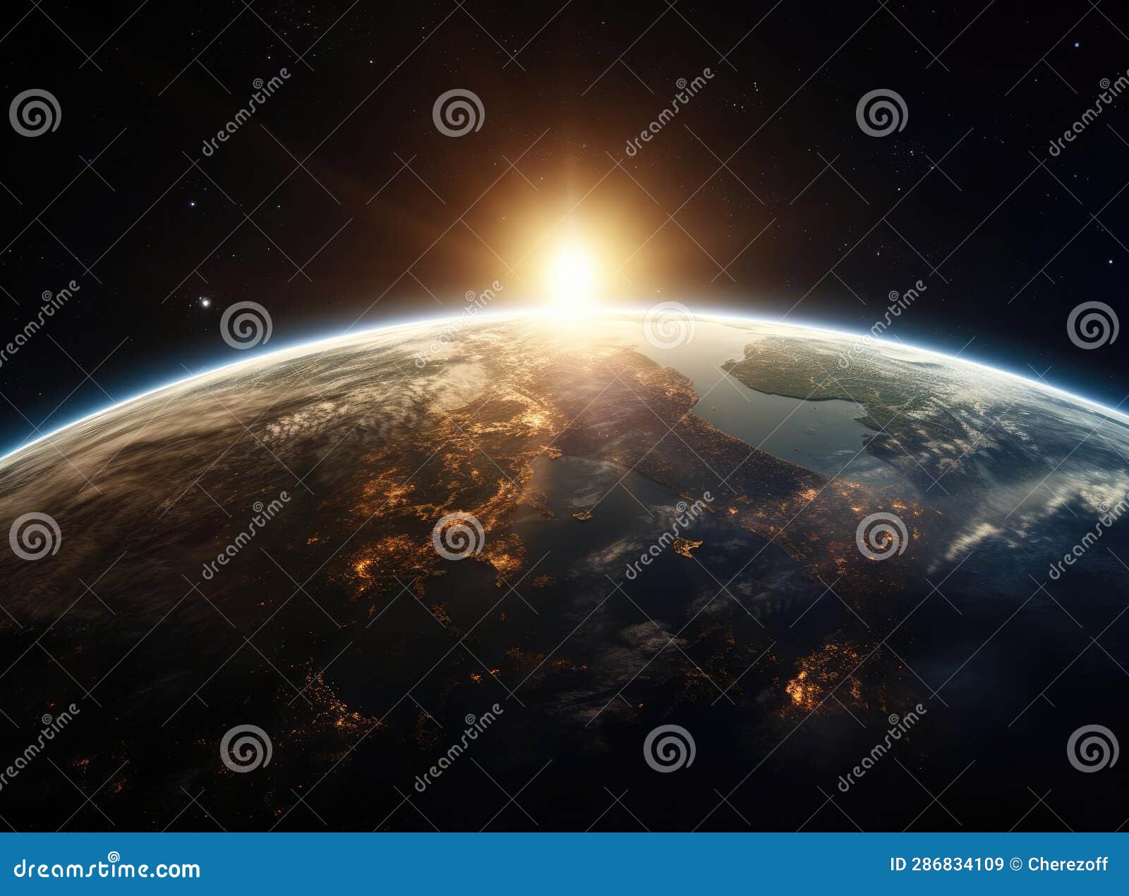 The Sun Appears from Behind the Planet Earth Stock Illustration ...