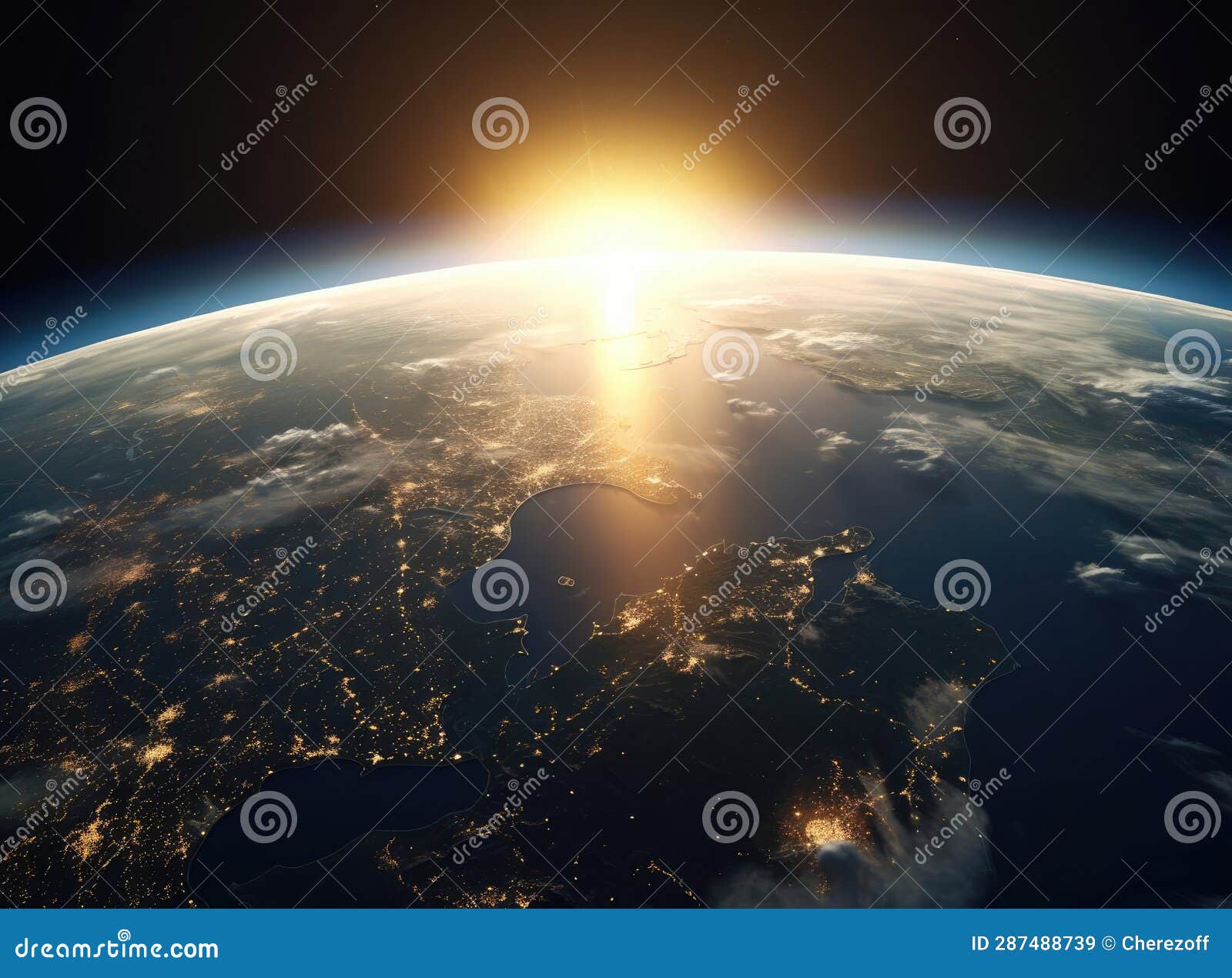 The Sun Appears from Behind the Planet Earth Stock Illustration ...