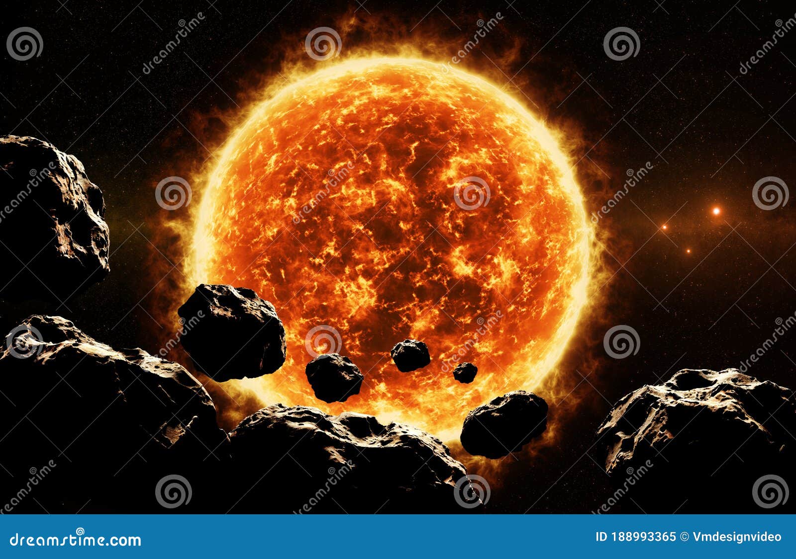 Sun with Asteroid 3D Illustration Stock Illustration - Illustration of ...