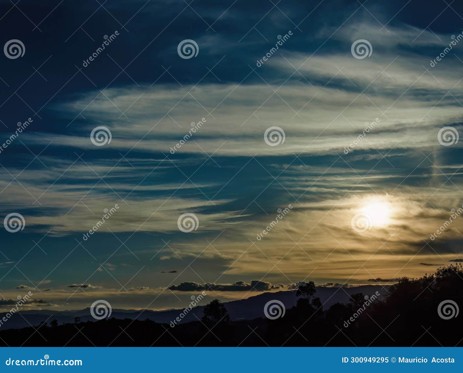 The Sun Barely Hidden Behind a Translucent Cloud in the Sunset Stock ...