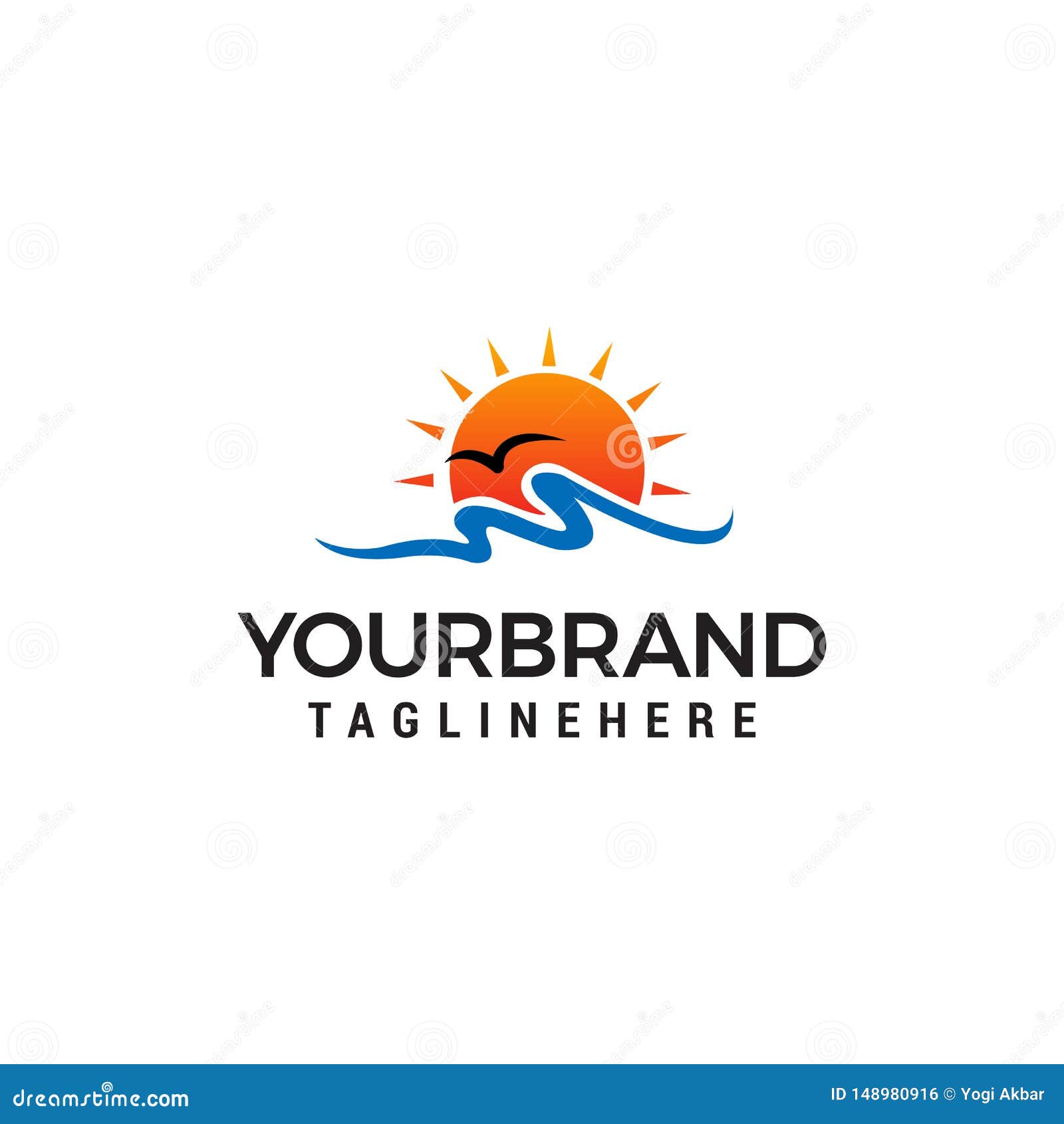 Sun Beach Logo Design Concept Template Stock Vector - Illustration of ...
