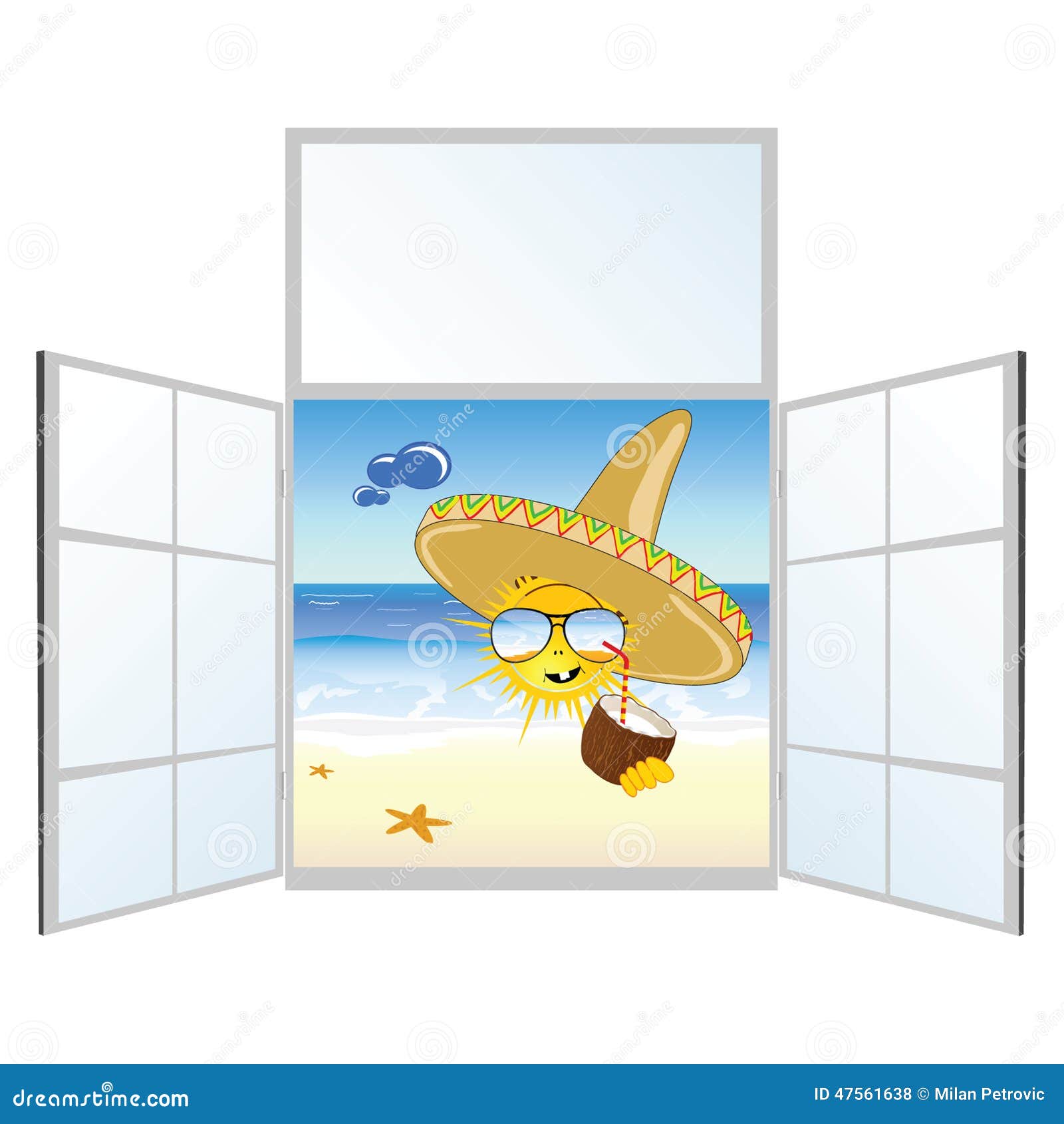 Sun on the Beach and Window Illustration Stock Vector - Illustration of ...