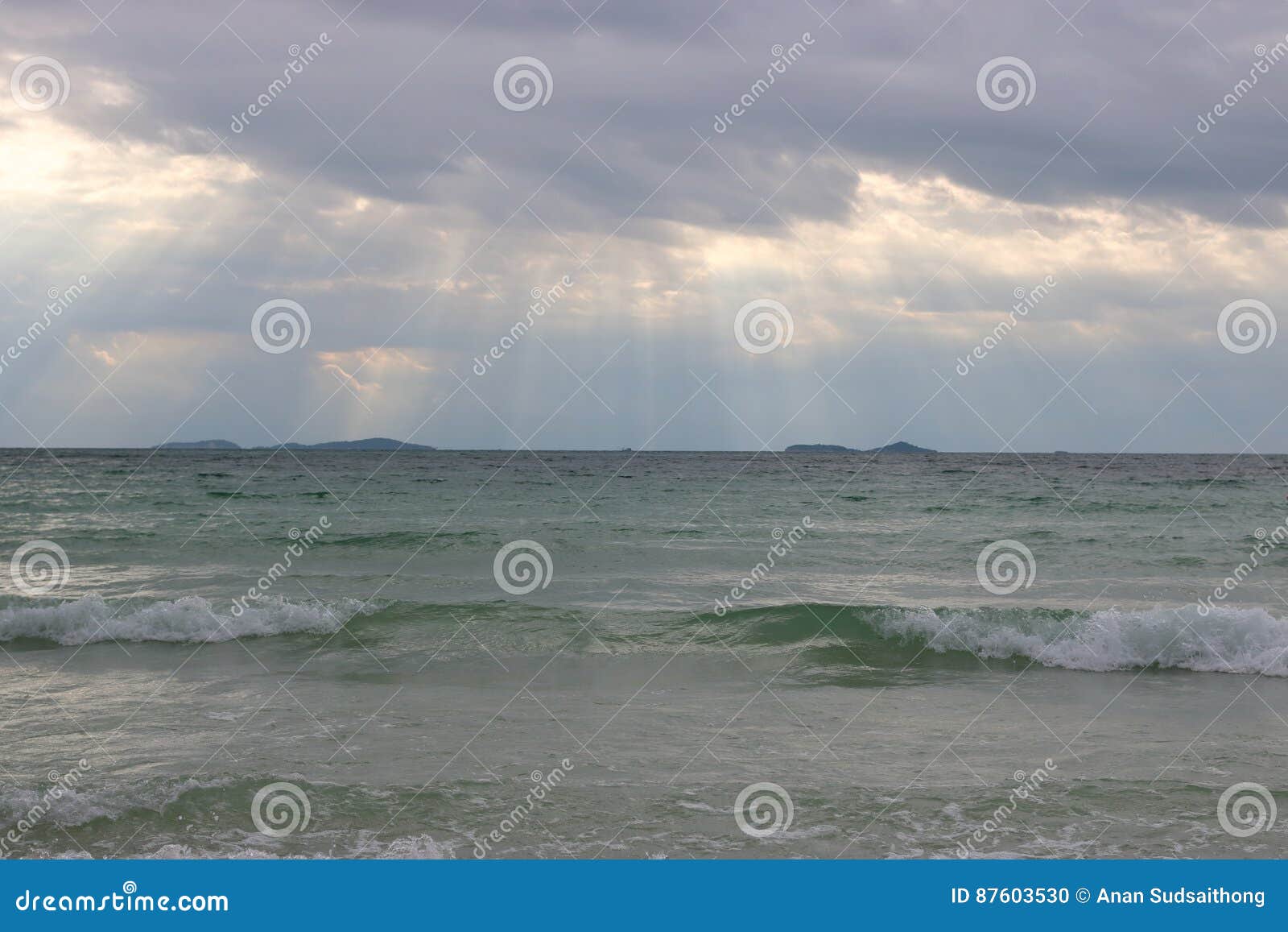 Sun Beam through Heavy Sky before a Powerful Storm , View from Seashore ...