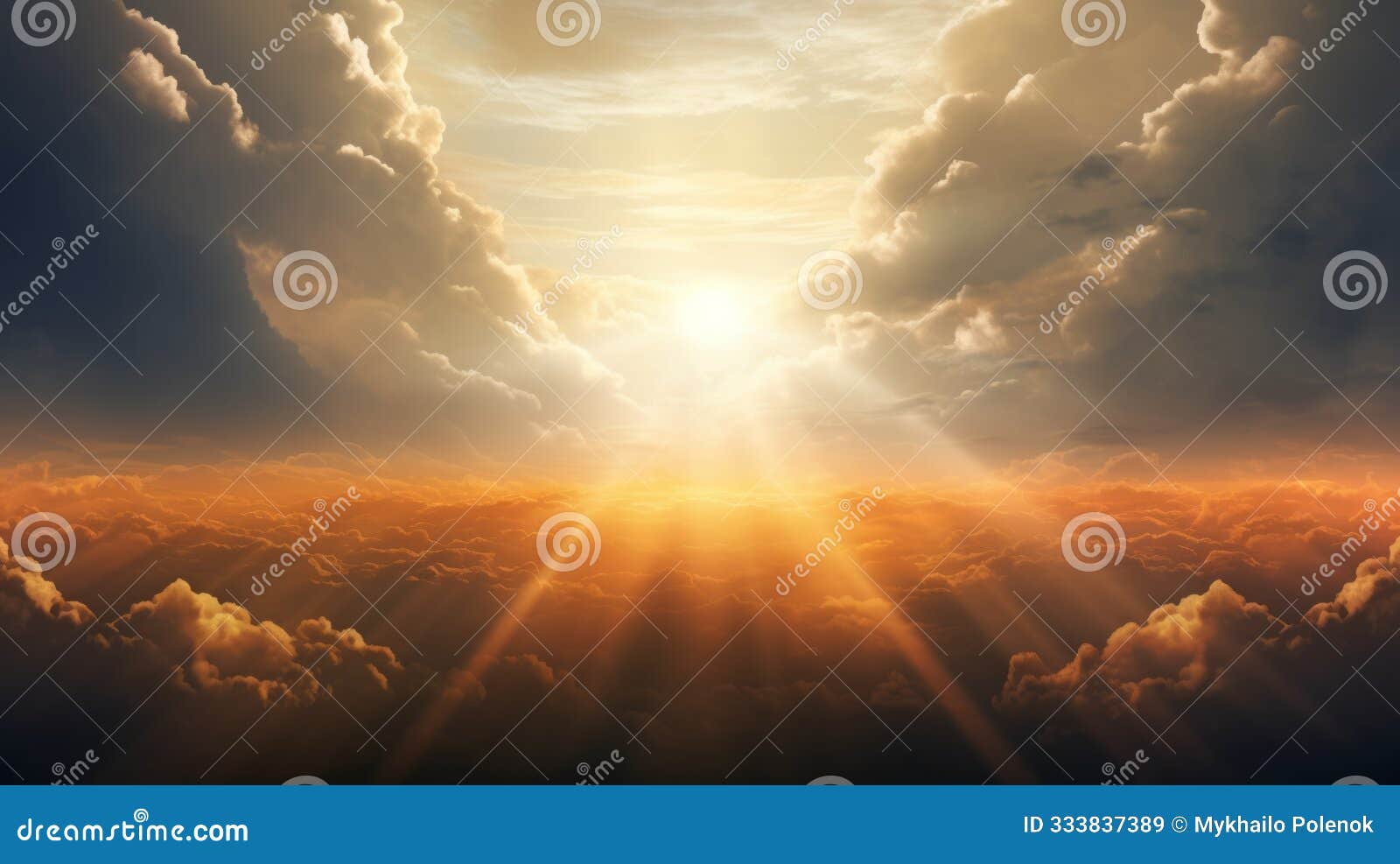 Sun Beams or Rays Breaking through the Dark Clouds at Sunset. Neural ...