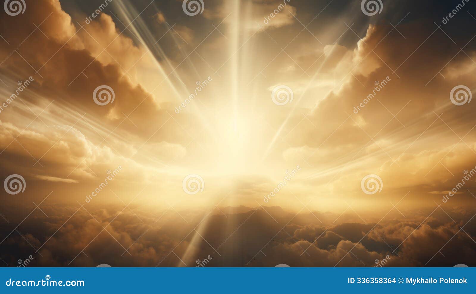 Sun Beams or Rays Breaking through the Dark Clouds at Sunset. Neural ...