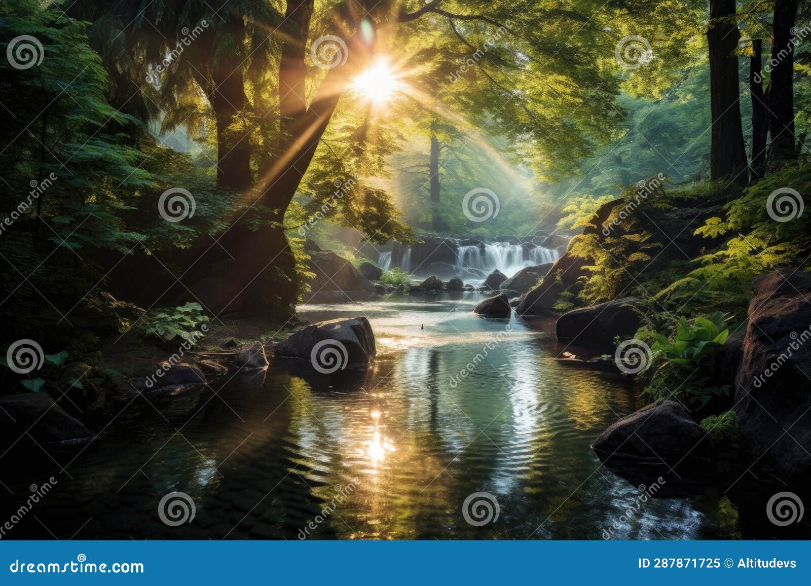 Sun Beams Streaming through Trees Onto a Secluded Natural Pool Stock ...