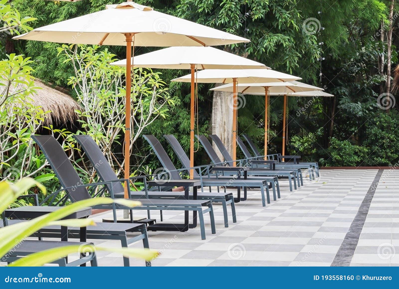 Sun bed beside the pool stock photo. Image of vacation - 193558160