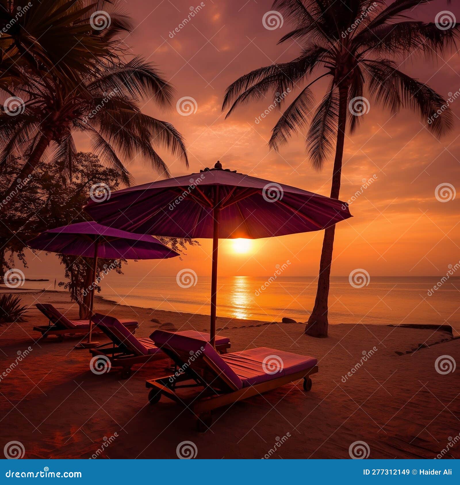 Sun Beds and Umbrella Under a Palm Tree. Generative AI Stock Image ...
