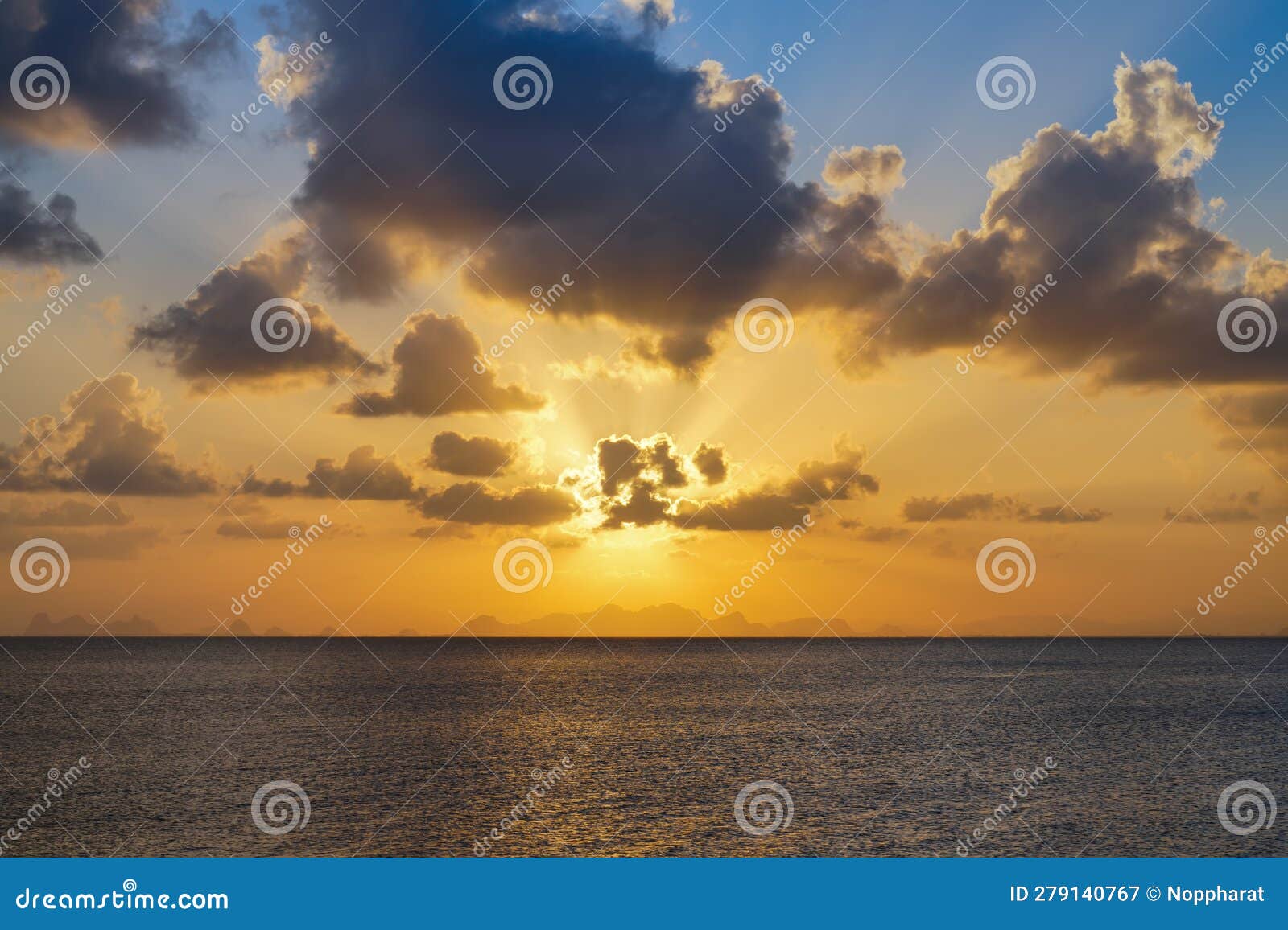 The Sun Behind Clouds on Sunset Sky at the Lake Stock Image - Image of ...