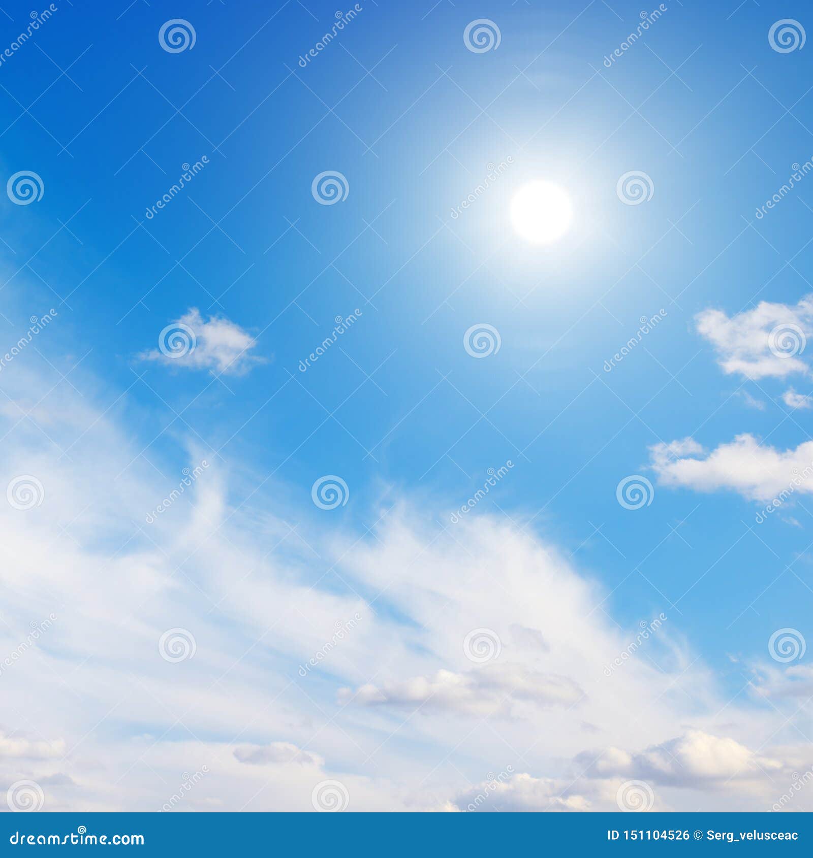 Sun in blue sky stock photo. Image of cloudscape, blue - 151104526