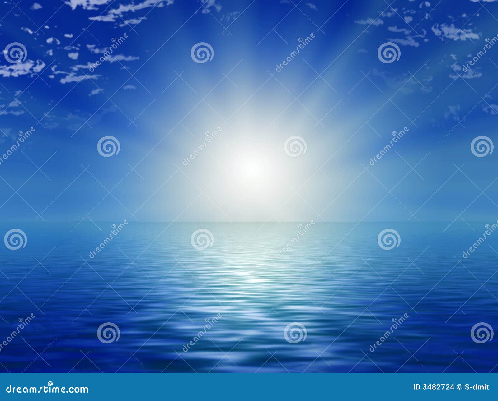 Sun, blue sky and ocean stock illustration. Illustration of sunlight ...