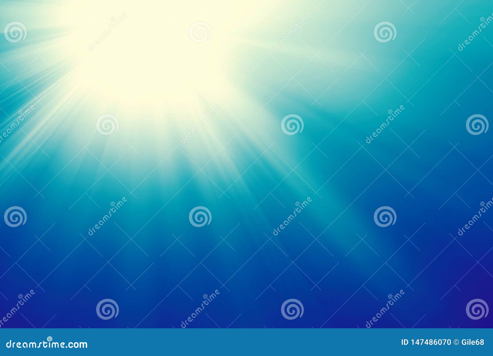 Sun on a Blue Sky with Rays and Flare, Abstract Background Stock ...