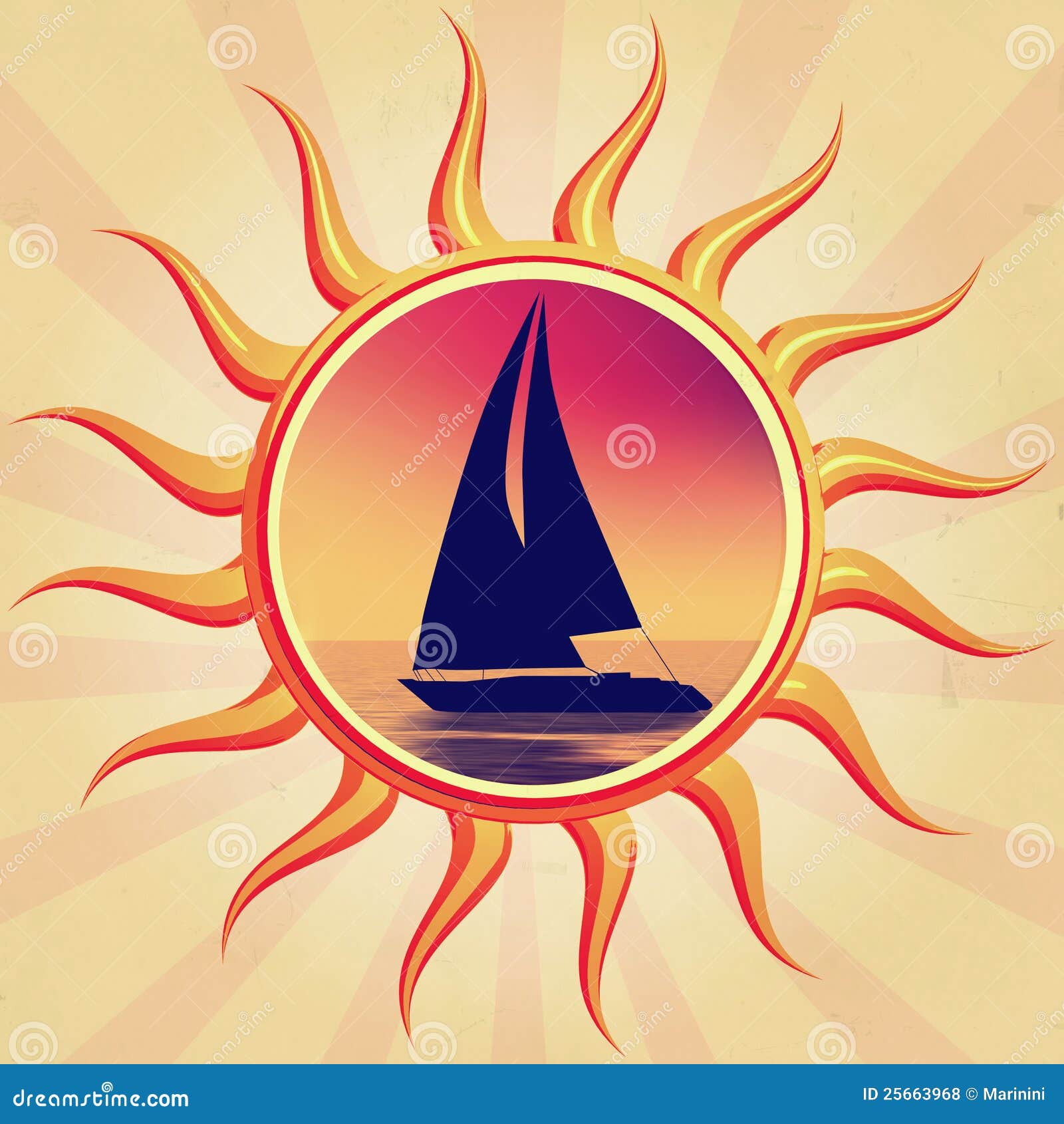 Sun with boat stock illustration. Illustration of play - 25663968