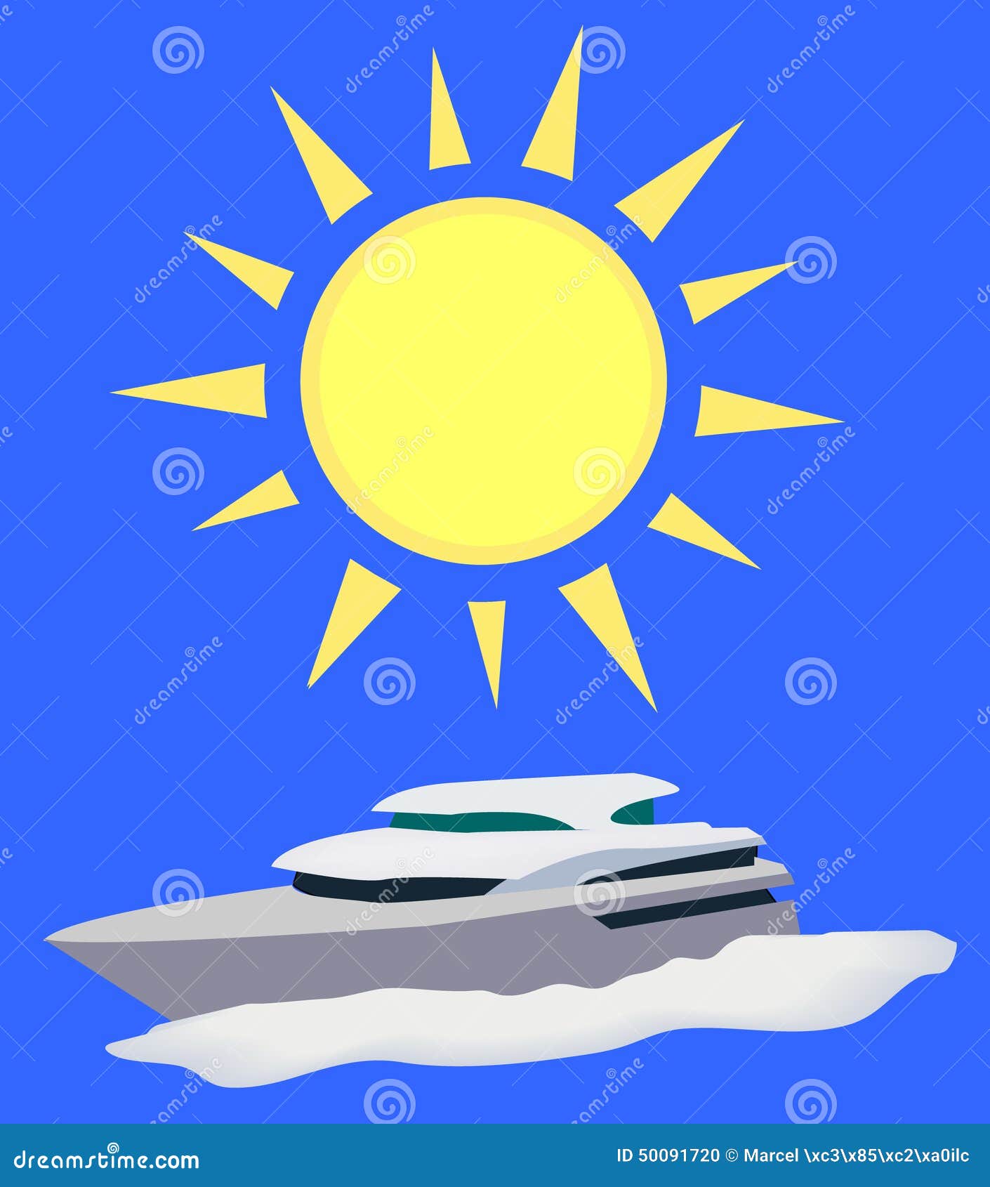 Sun and boat stock illustration. Illustration of sunbeams - 50091720