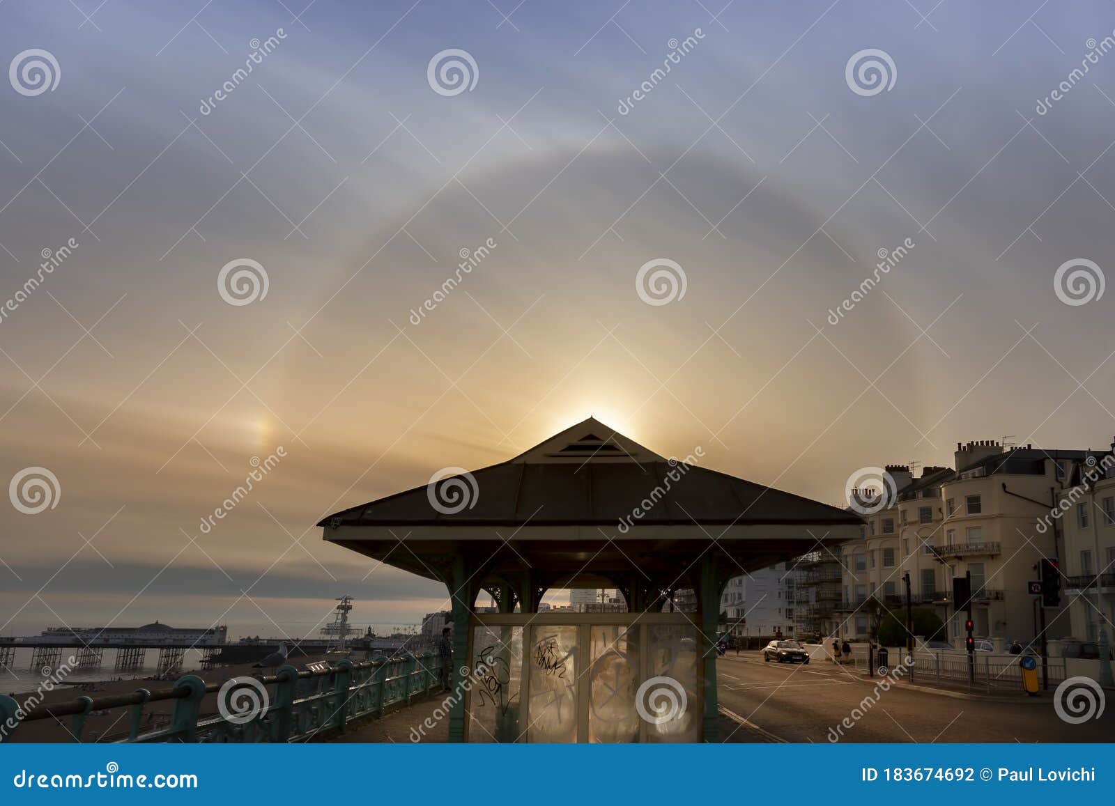 Sun bow in Brighton UK stock photo. Image of lighting - 183674692