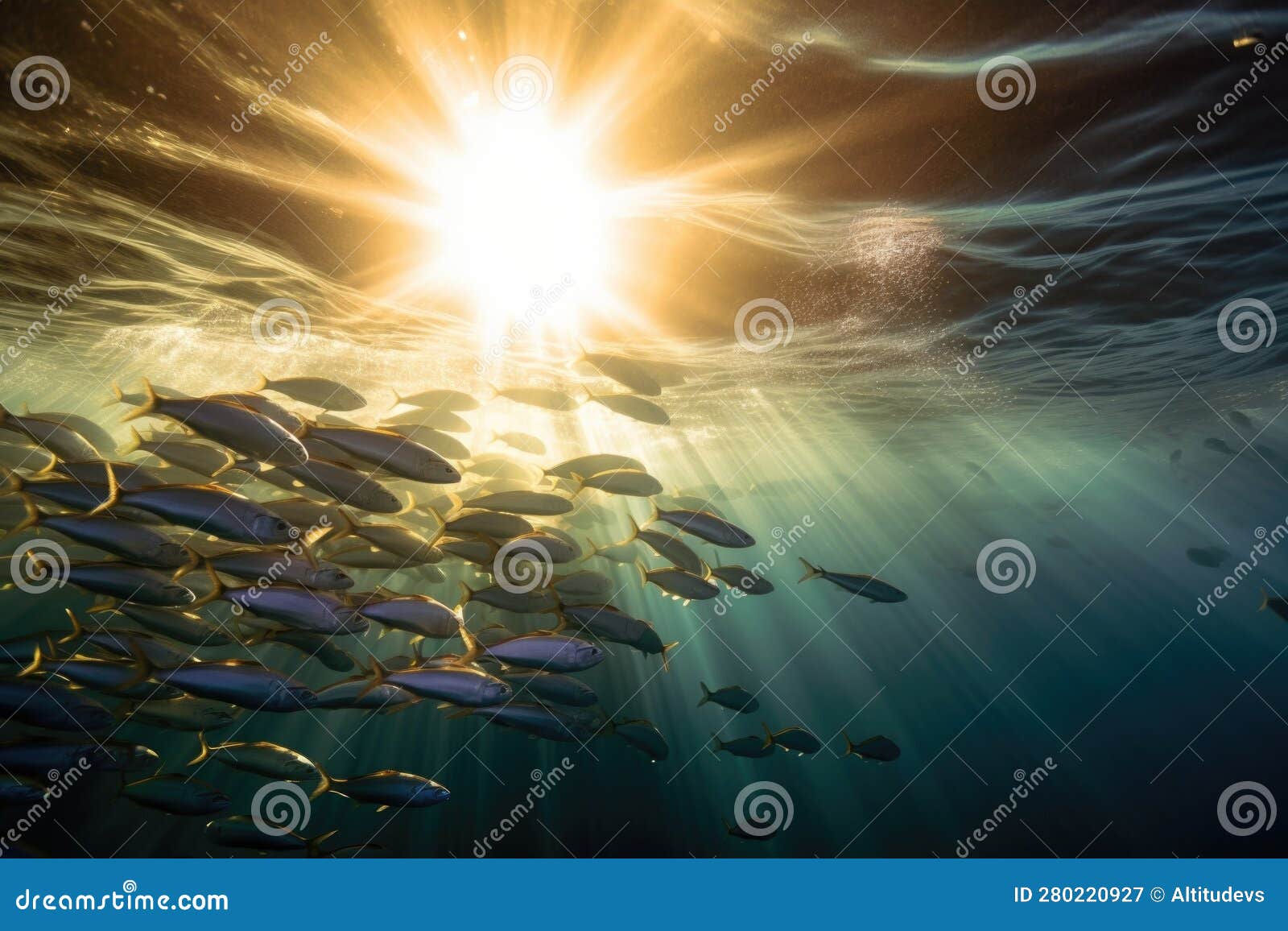 The Sun Breaking through the Surface of the Water, Illuminating a ...