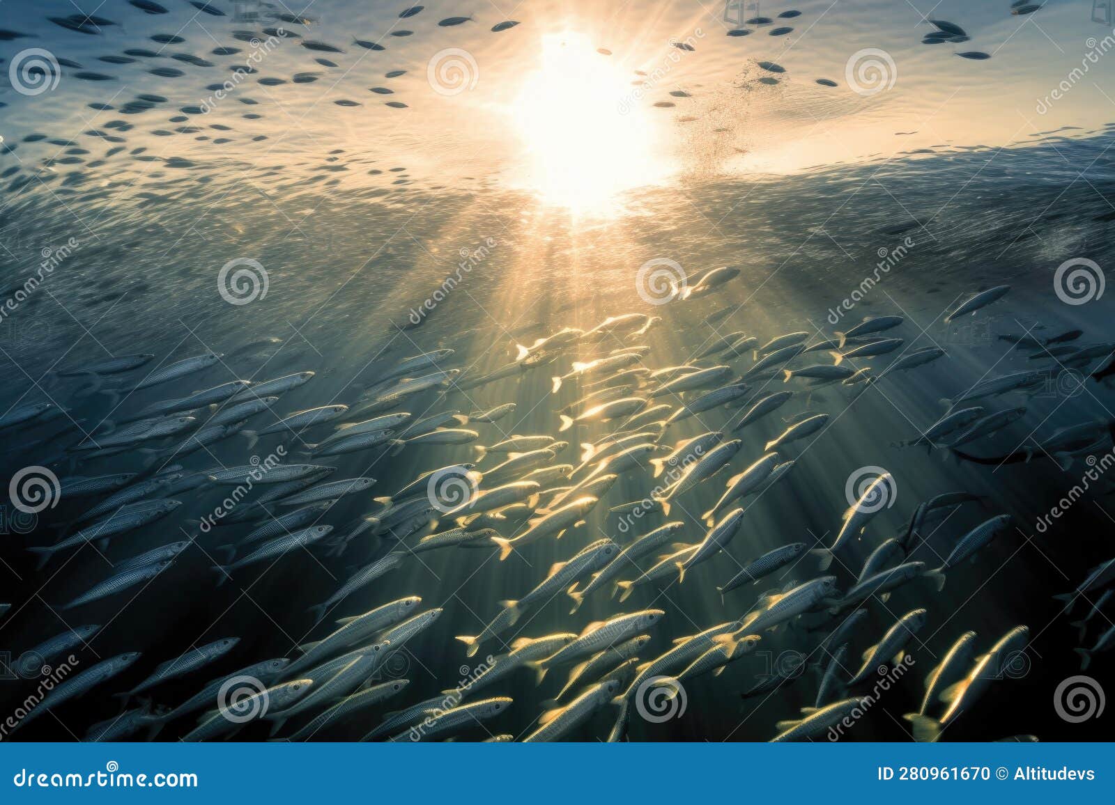 The Sun Breaking through the Surface of the Water, Illuminating a ...