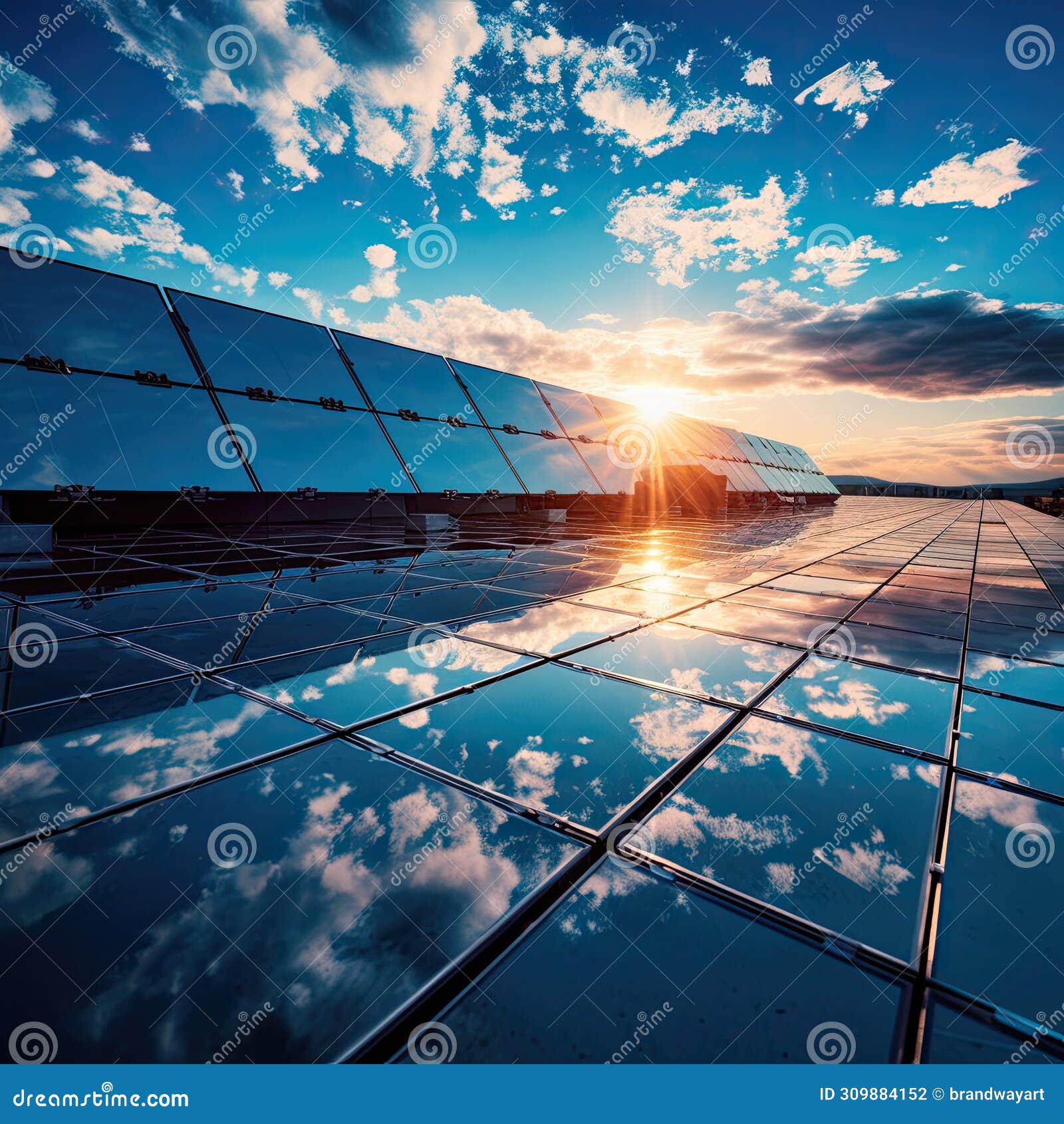 Sun Shines through Clouds Over Solar Panel Stock Illustration ...