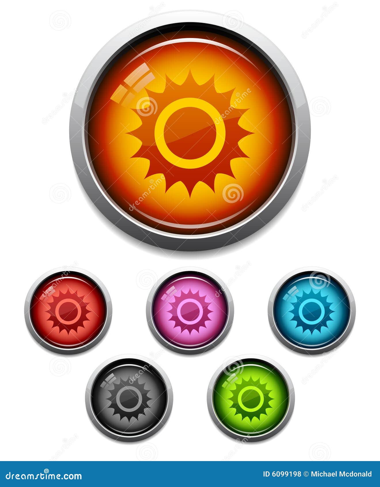 Sun button icon stock vector. Illustration of blue, shiny - 6099198