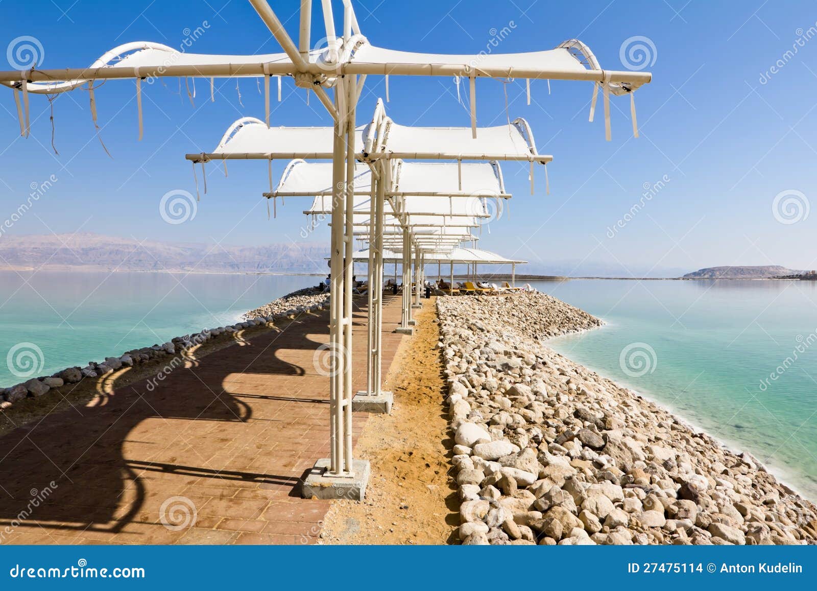 Sun Canopies on the Beaches of the Dead Sea Stock Photo - Image of ...