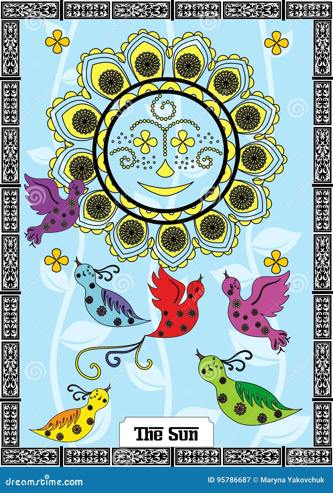 The sun card stock vector. Illustration of birds, divination - 95786687