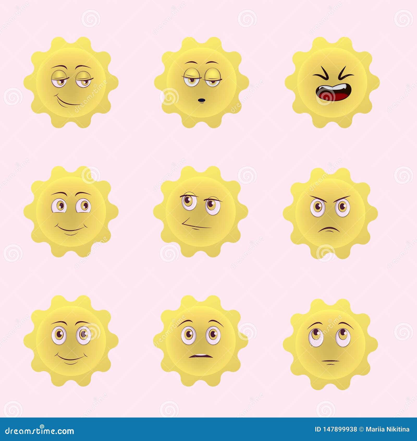 Sun Cartoon Character Vector Set. Vector Illustration, Eps 10 Vector ...