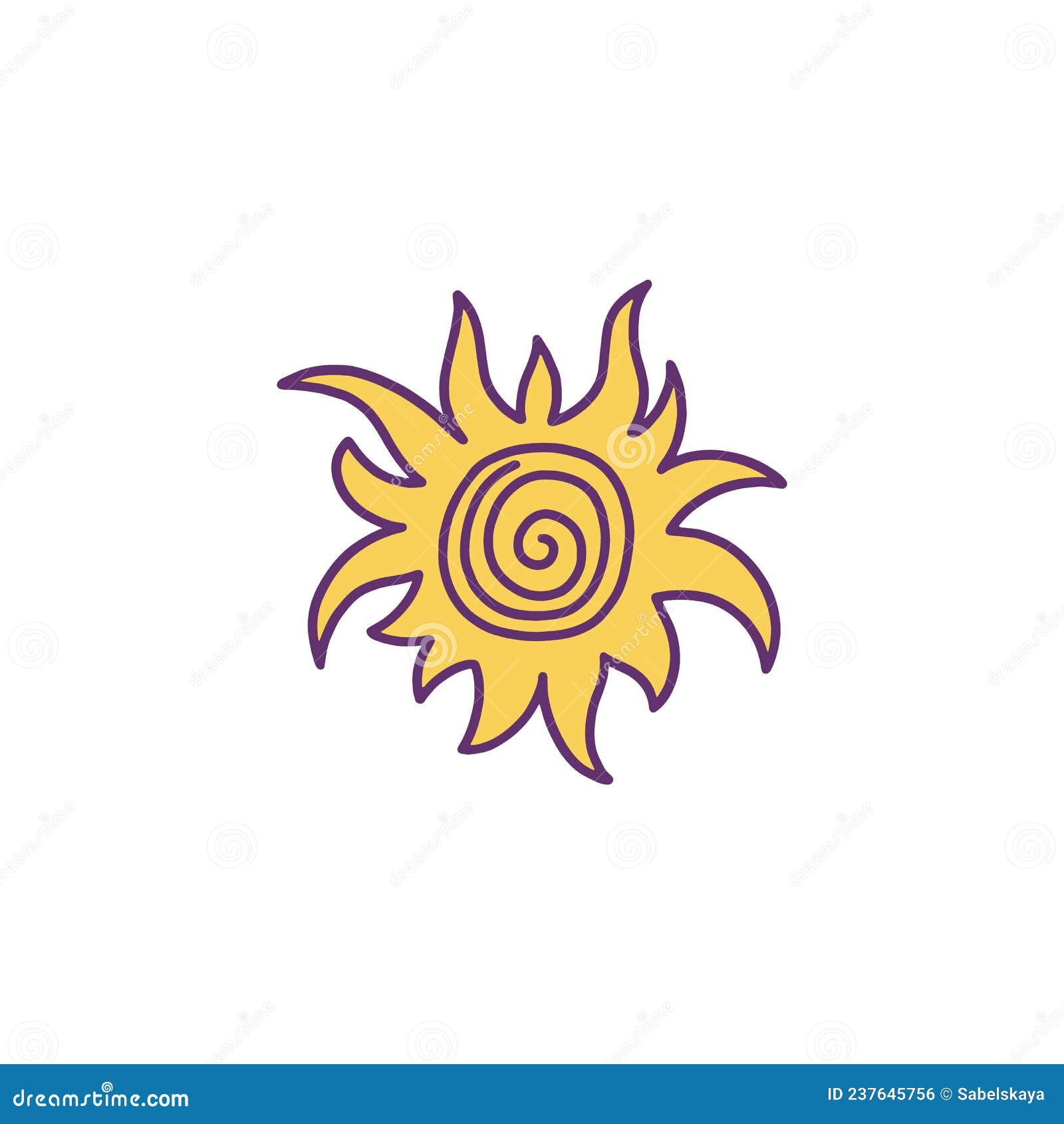 Sun Cartoon Icon with Light Rays, Hand Drawn Vector Illustration ...