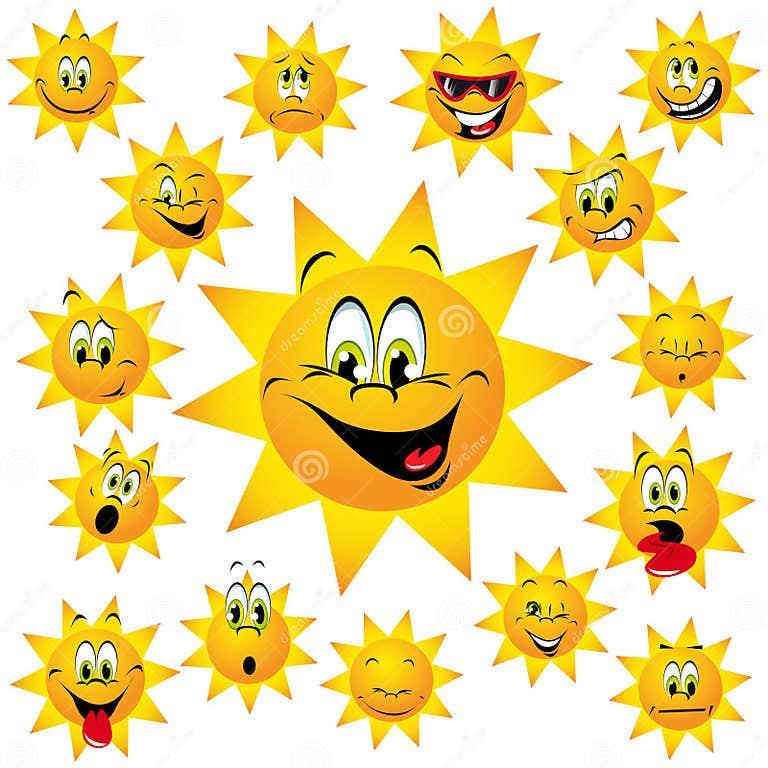 Sun Cartoons with Funny Faces Stock Vector - Illustration of laughing ...
