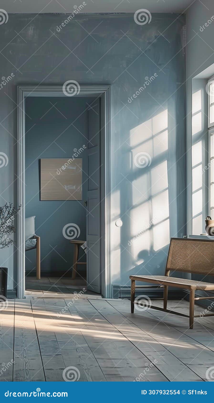 The Sun Casts Soft Shadows in a Room with Open Doors and Minimalist ...