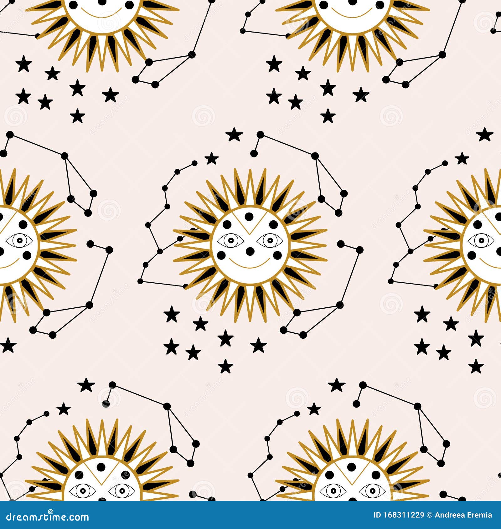 Sun and Celestial Elements in a Seamless Pattern Design Stock Vector ...
