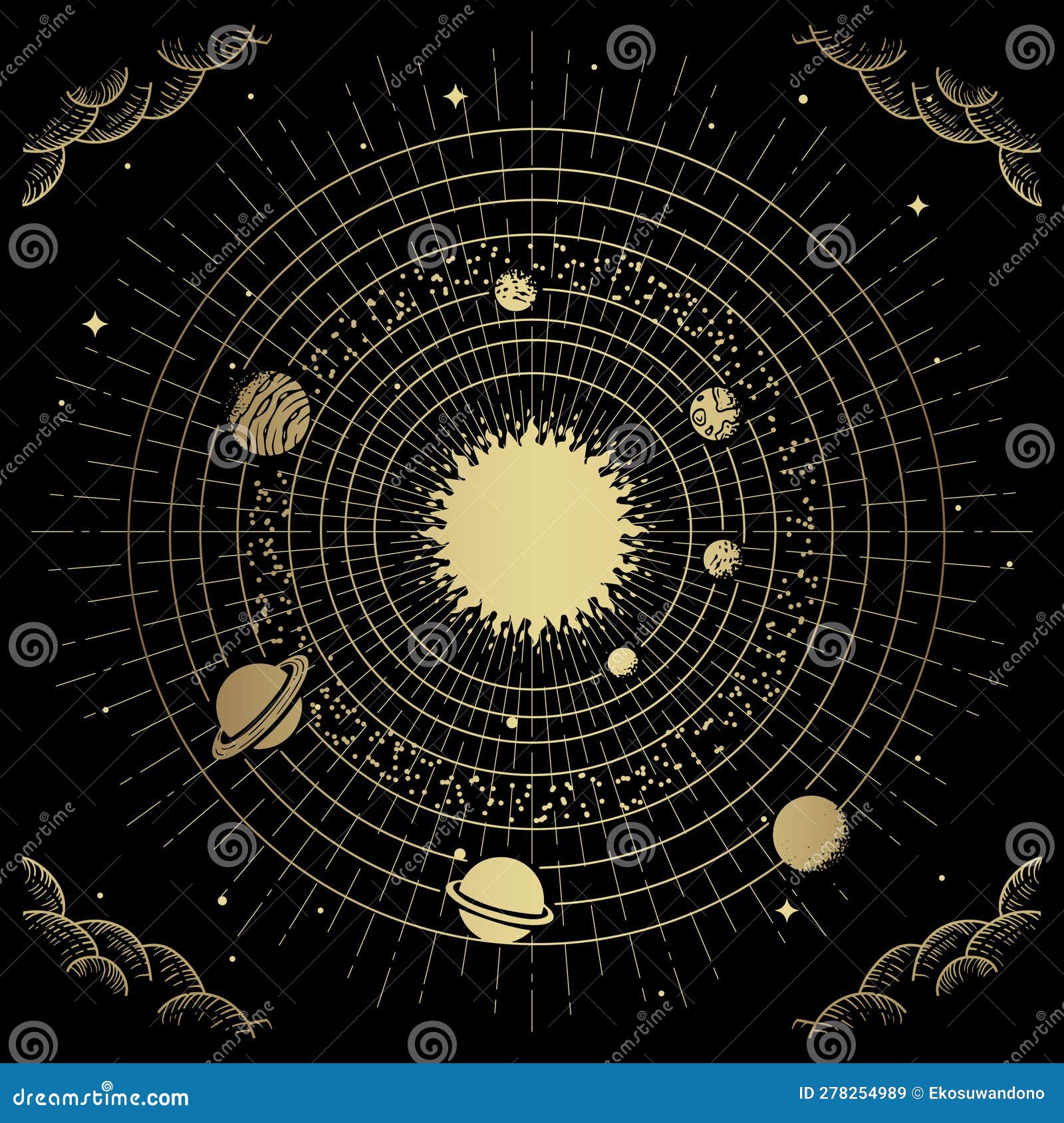 The Sun Center of Solar System with Planets Stock Vector - Illustration ...