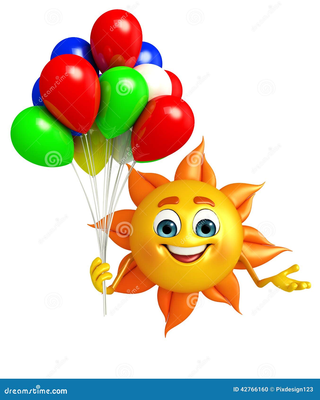 Sun Character with Balloon stock illustration. Illustration of ...